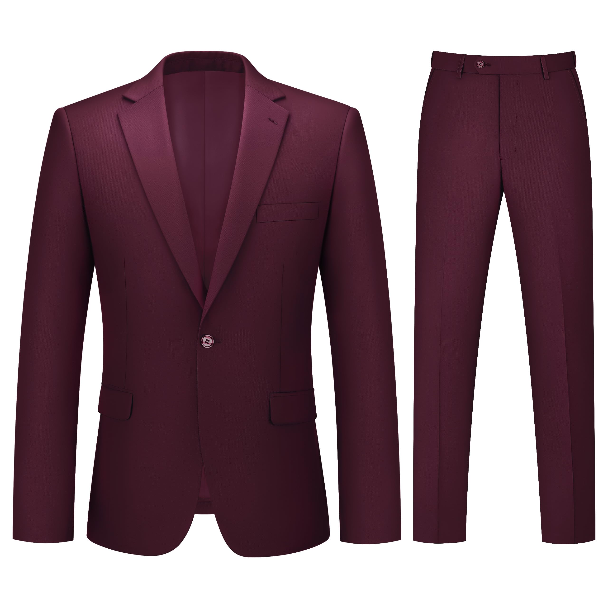 LORENZO BRUNO Mens Suit 2 Piece Burgundy Suits for Men One Button Slim ...