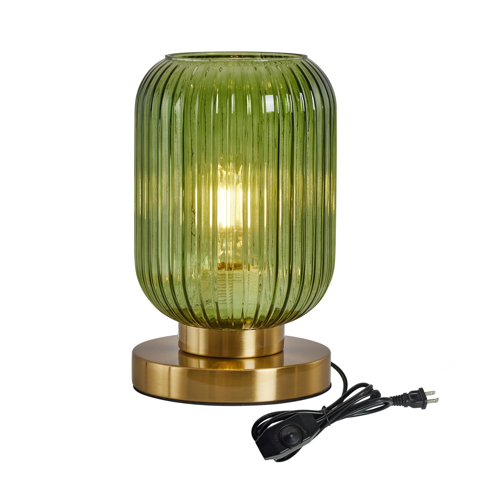 Glass Table Lamps Mid Century Modern Globe, Dimmable Green Glass Table ...