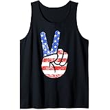 Amazon.com: American Flag Peace Sign Hand T-Shirt Fourth of July Shirt ...