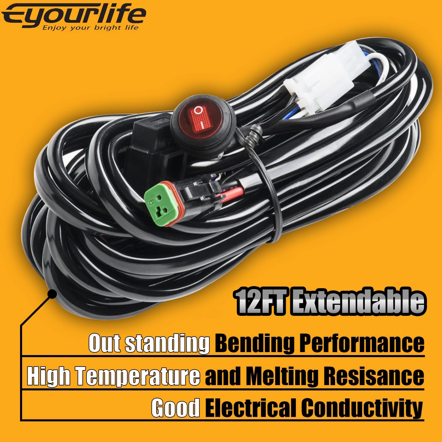Mua Eyourlife 300W Light Bar Wiring Harness 12 Feet 12V DT Connector 1 ...