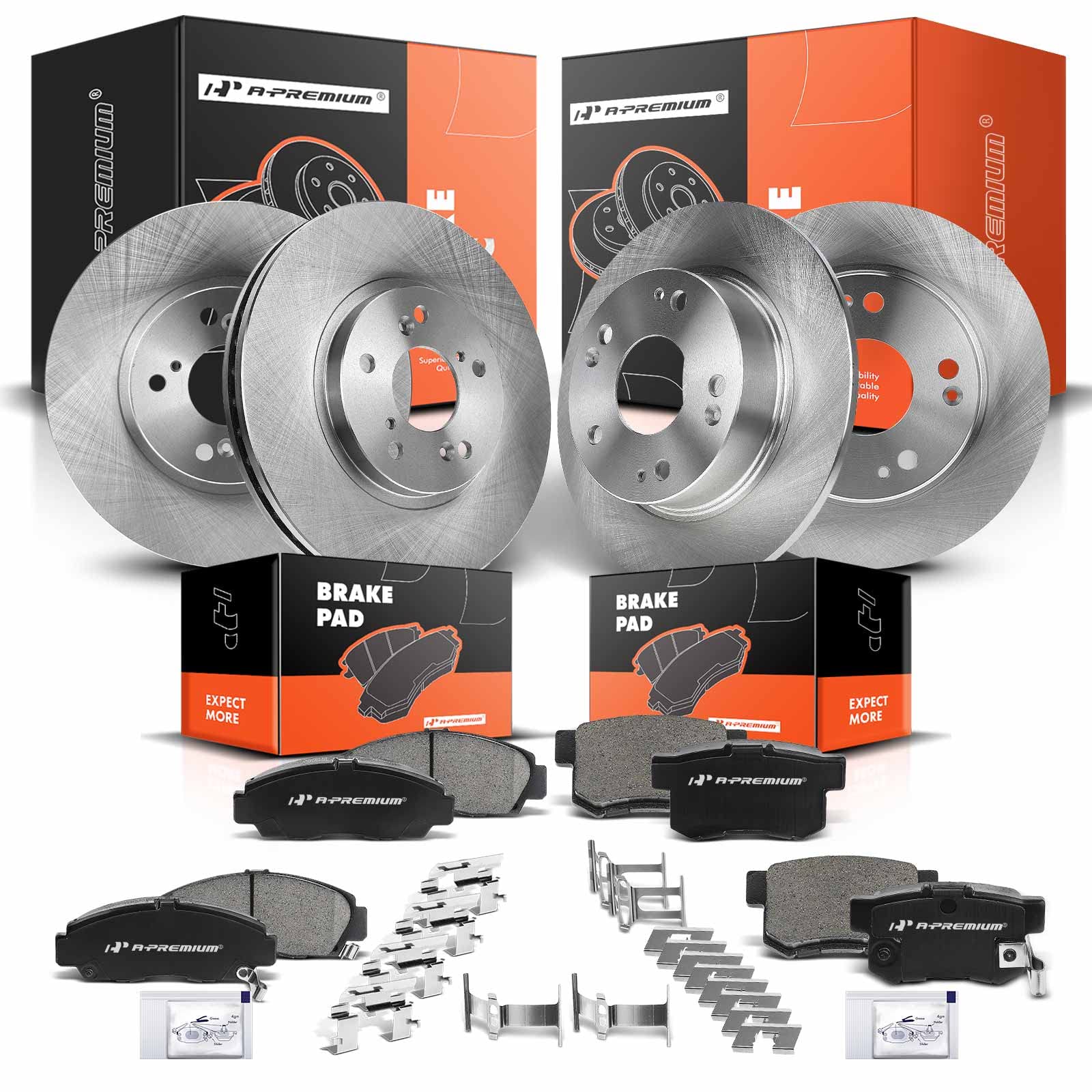 A-Premium Front 12-PC Set Vented & Rear Solid Disc Brake Rotors ...