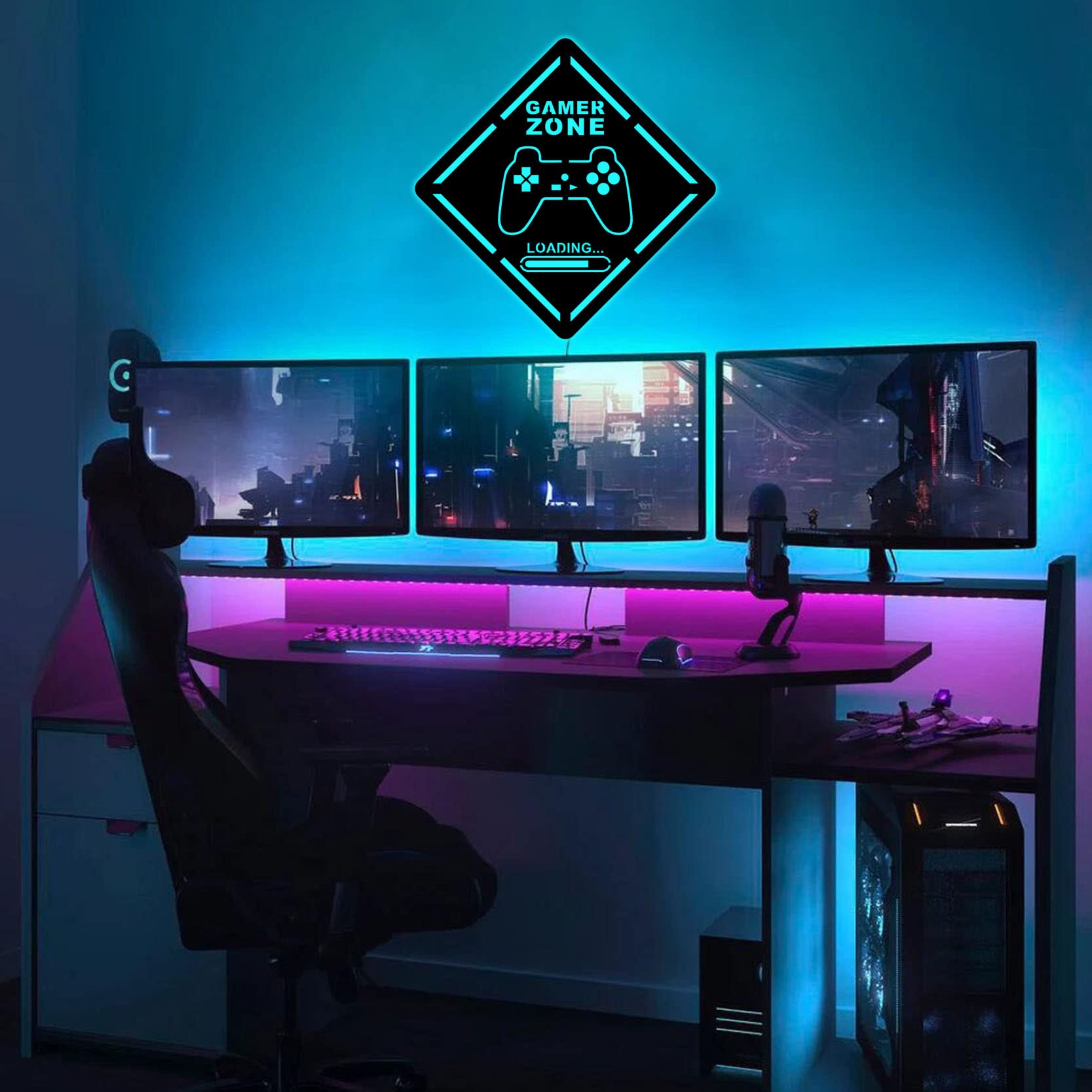 Gaming Room Wood Wall Art With Led Lights, Gamer Sign Decoration For ...