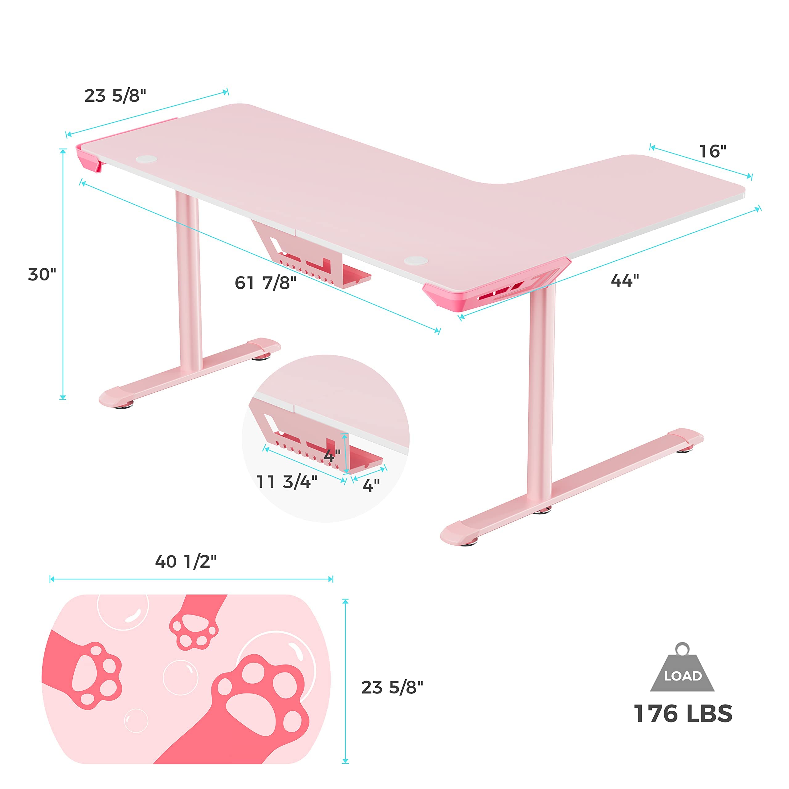 Mua EUREKA ERGONOMIC Pink L Shaped Gaming Desk, 60 Inch Large Home ...