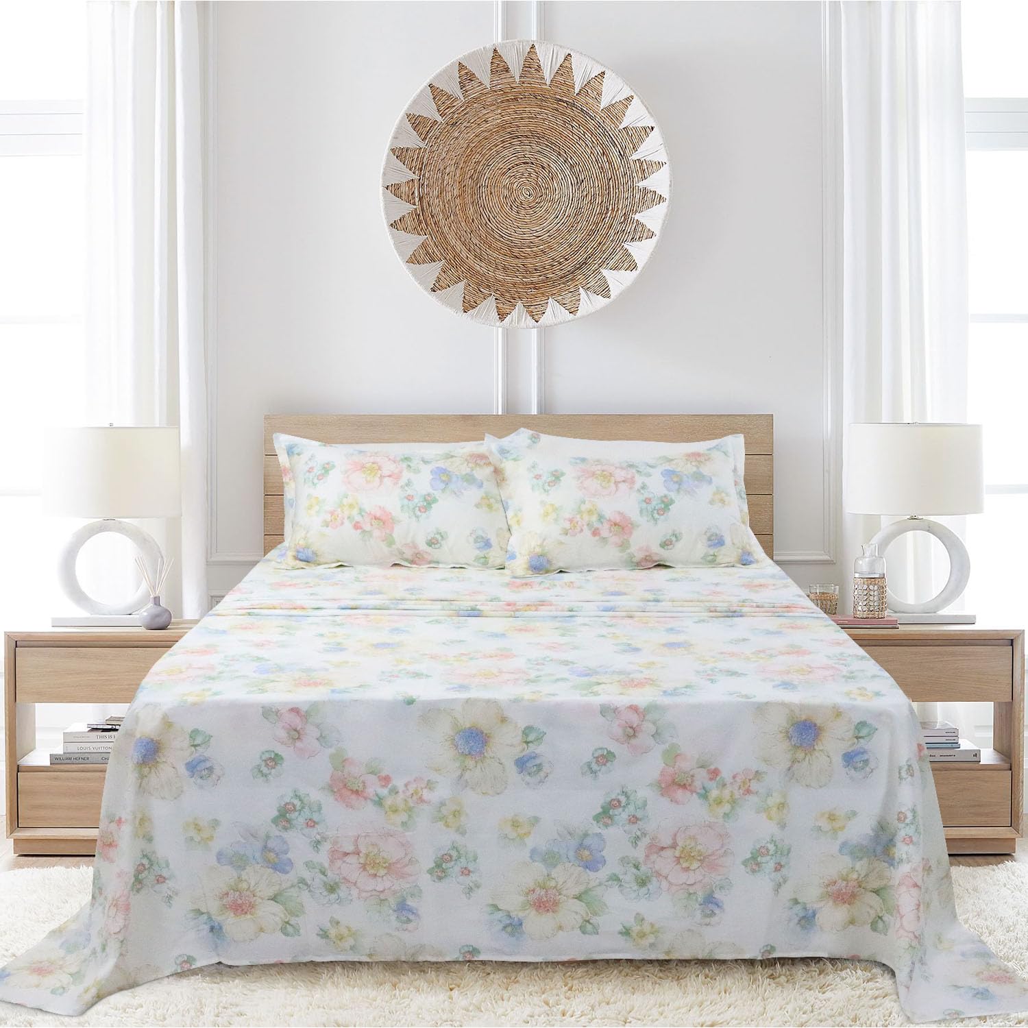 Helthep Floral Queen Sheet Set, 100% Cotton Floral Bed Sheets Printed ...