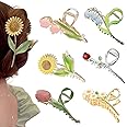 Amazon.com : Flower Metal Hair Claw Clips 6 Pcs Cute Large Tulip ...