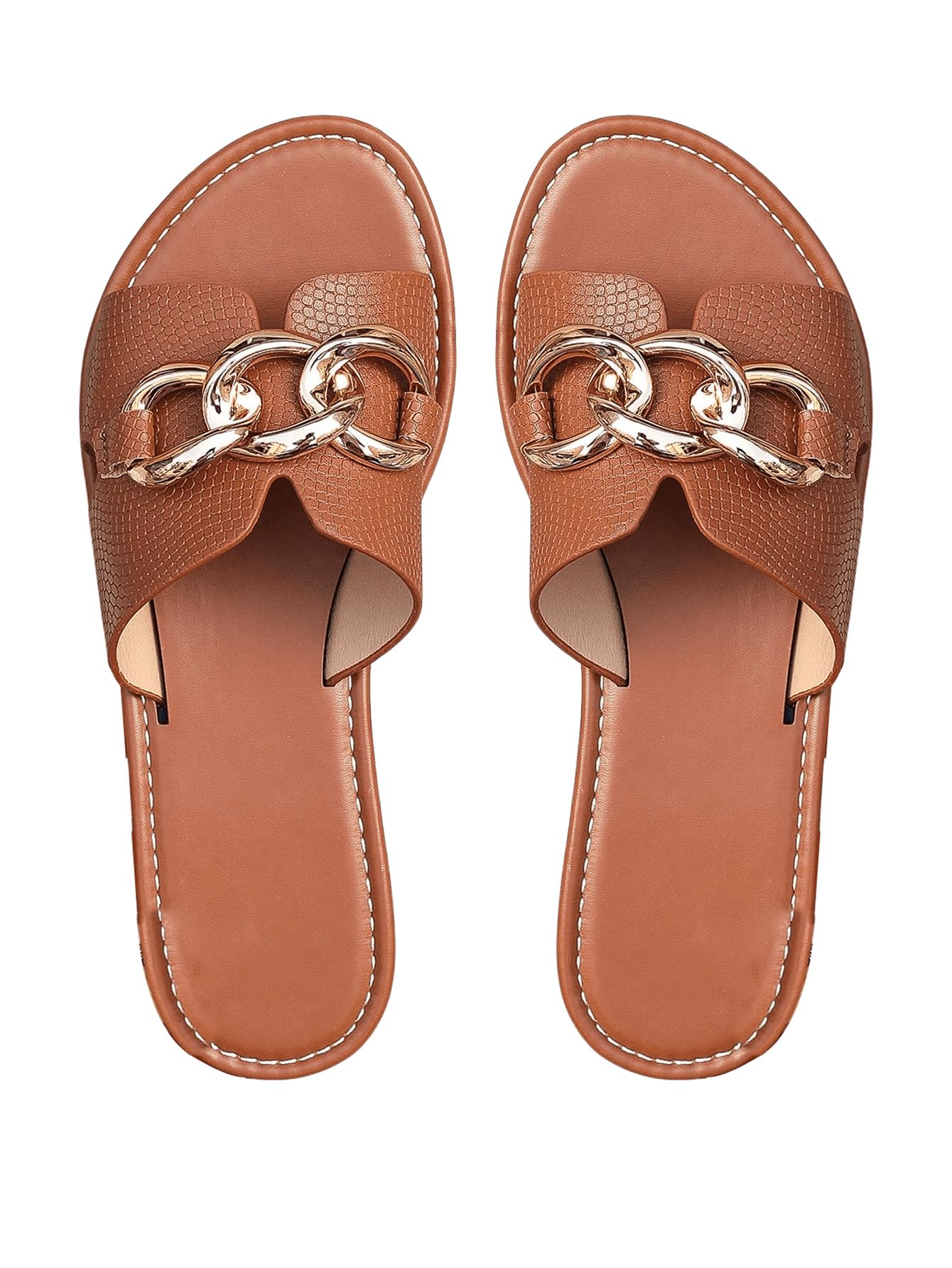 Verdusa Women's Open Toe Chain Flat Sandals Faux Leather Summer ...