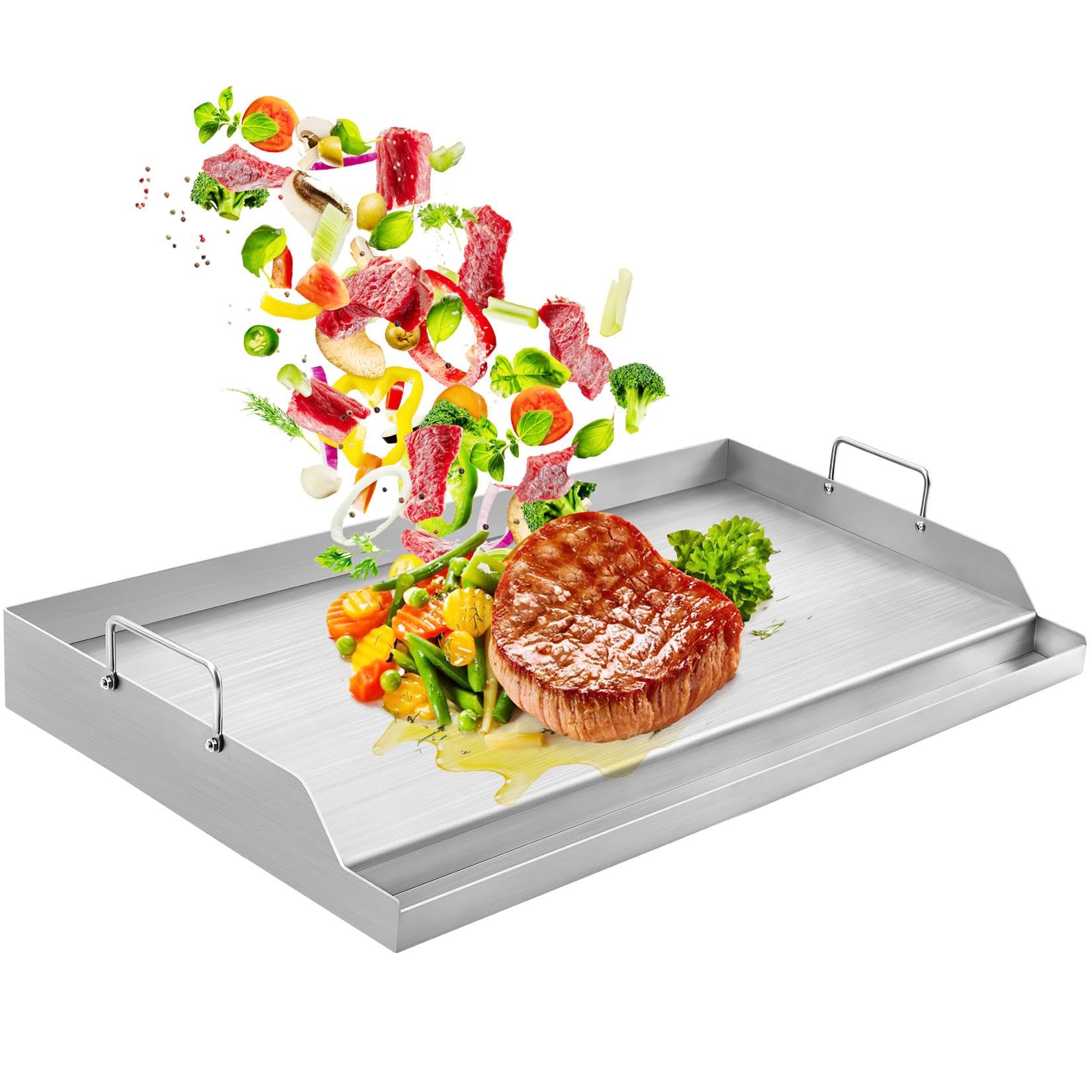 GasSaf Universal Stainless Steel Griddle, 25" x 16" Rectangular Cooking ...