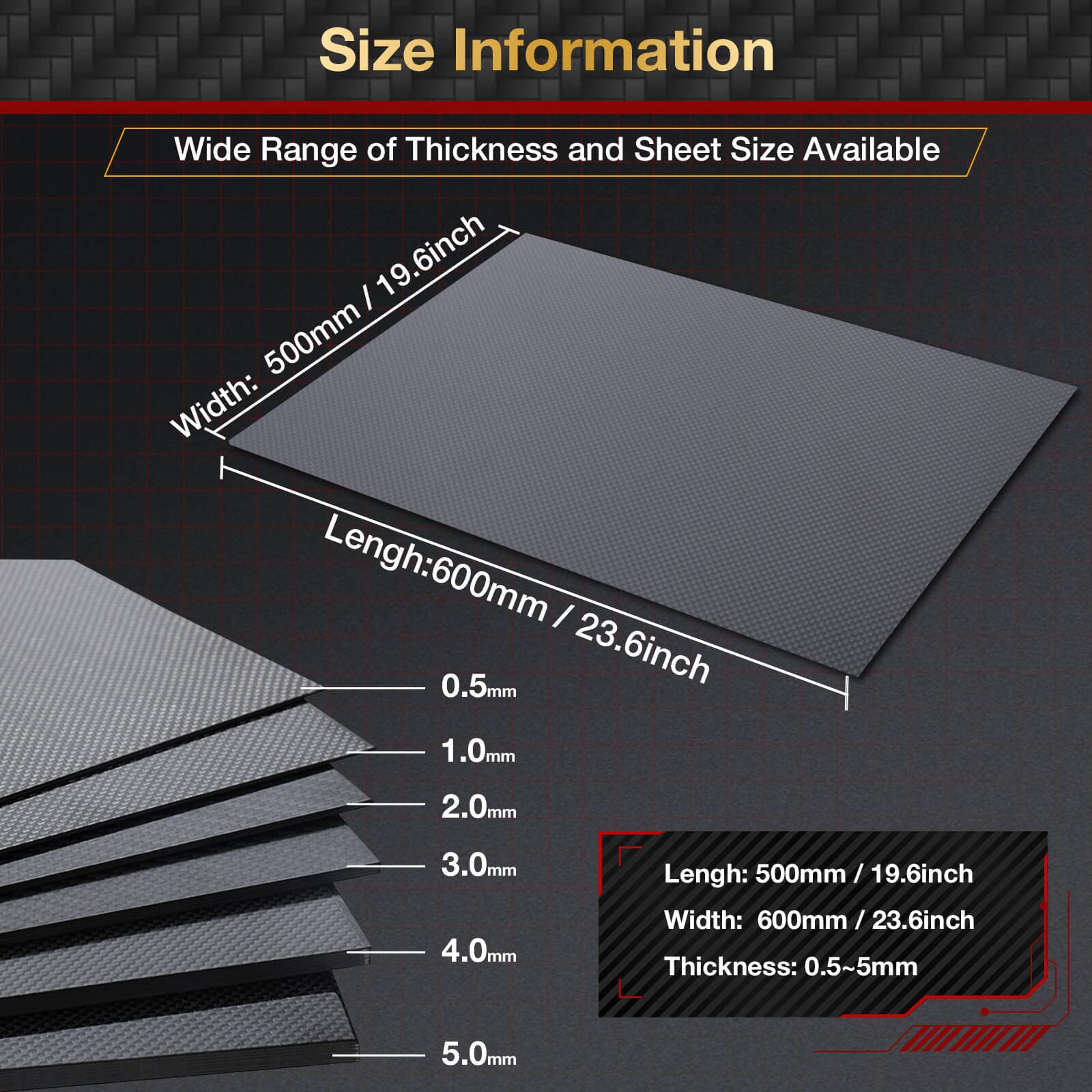 Mua ARRIS 500X500X2.5MM Carbon Fiber Sheet, Available in 0.5mm 1MM 1 ...
