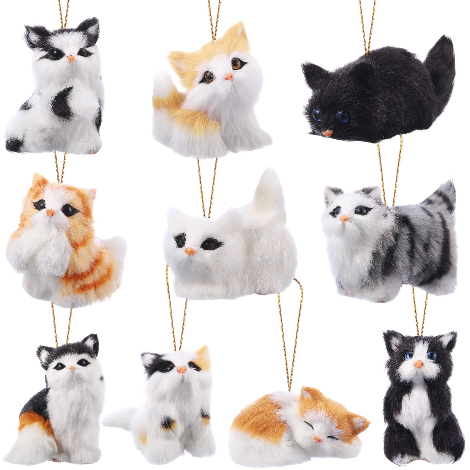 Skylety 10 Pcs Plush Cat Ornament Mini Fur Cat Ornament Faux Fur Animal ...