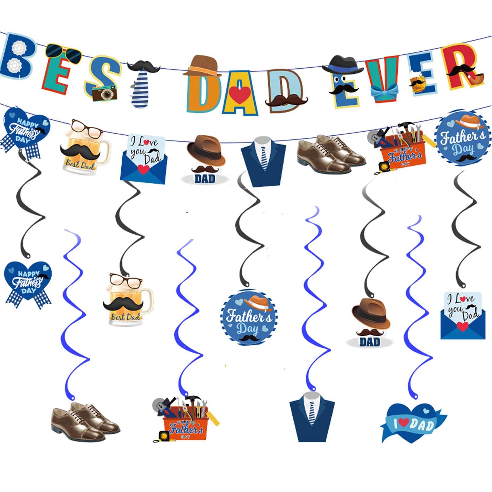 Fathers Day Decorations Best Dad Ever Banner with Foil Hanging Swirls ...