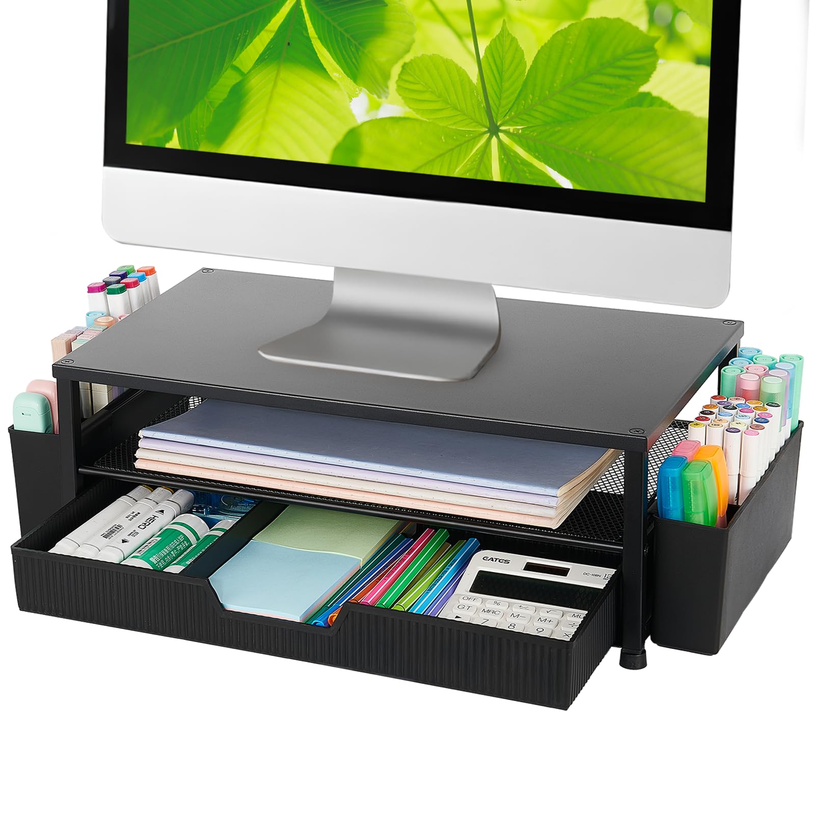 ECOLOVI Desk Organizer and Accessories, 2-Tier Computer Monitor Stand ...