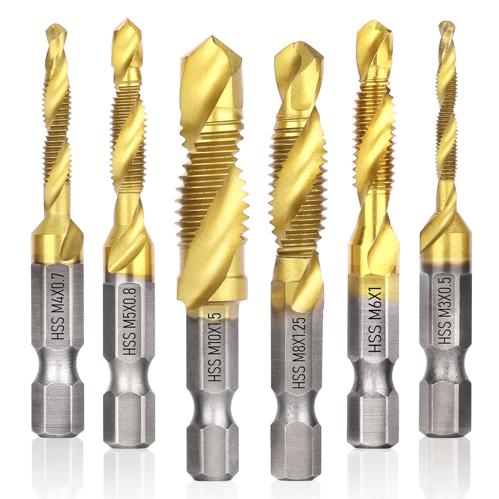 Drill Tap Set, Valkynos 6 Packs Titanium Plated Combination Taps Drill ...