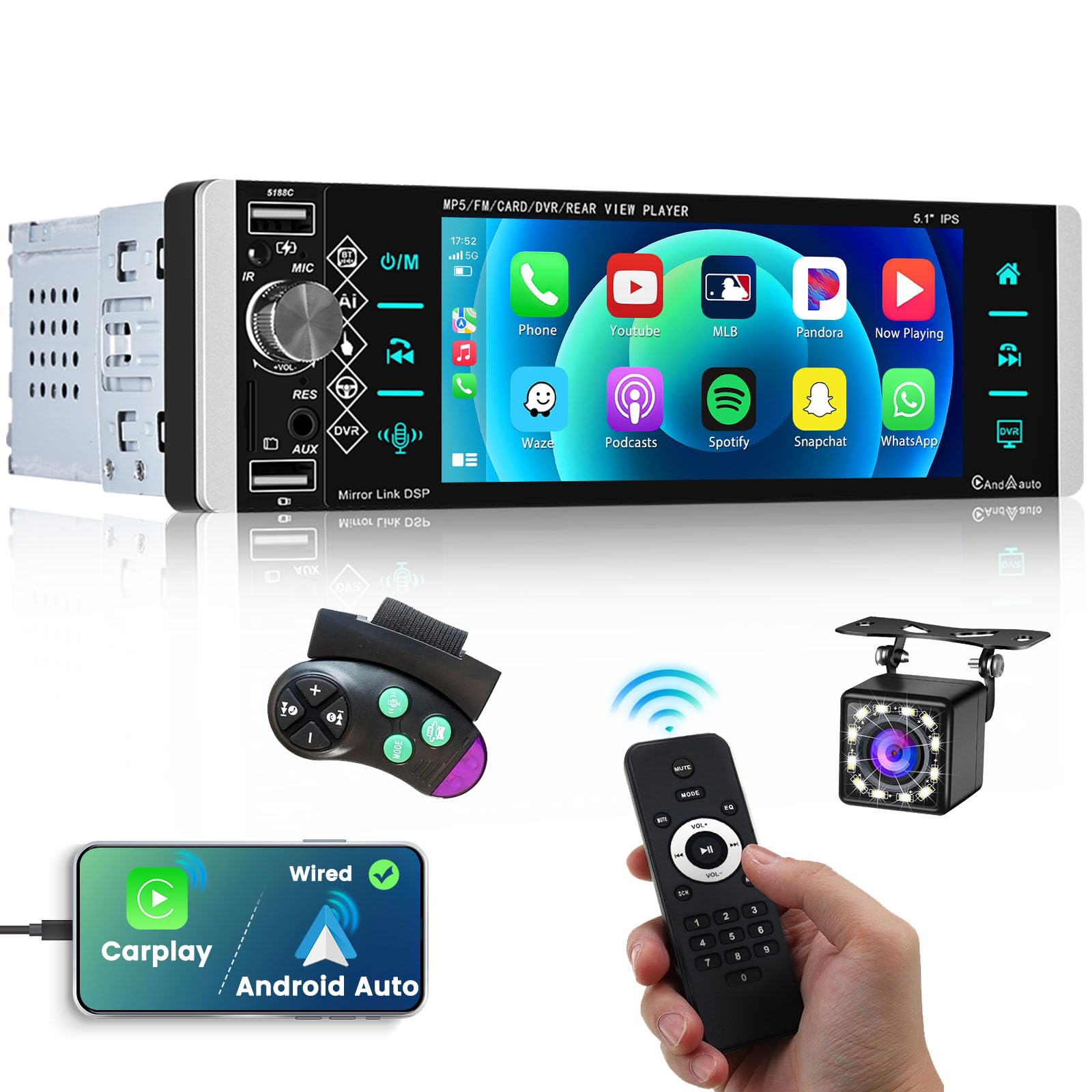 Mua Roinvou Single Din Car Stereo with Carplay Android Auto 5.1 Inch ...