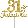 Amazon.com: 31 & Fabulous Cake Toppers Gold Glitter, Happy 31st ...