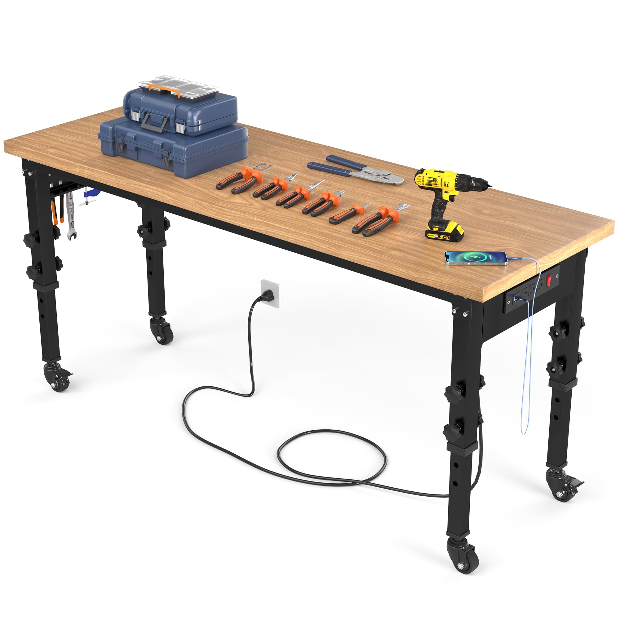 Mua Adjustable Workbench 60" L X 24" W Work Bench for Garage W/Pegboard ...