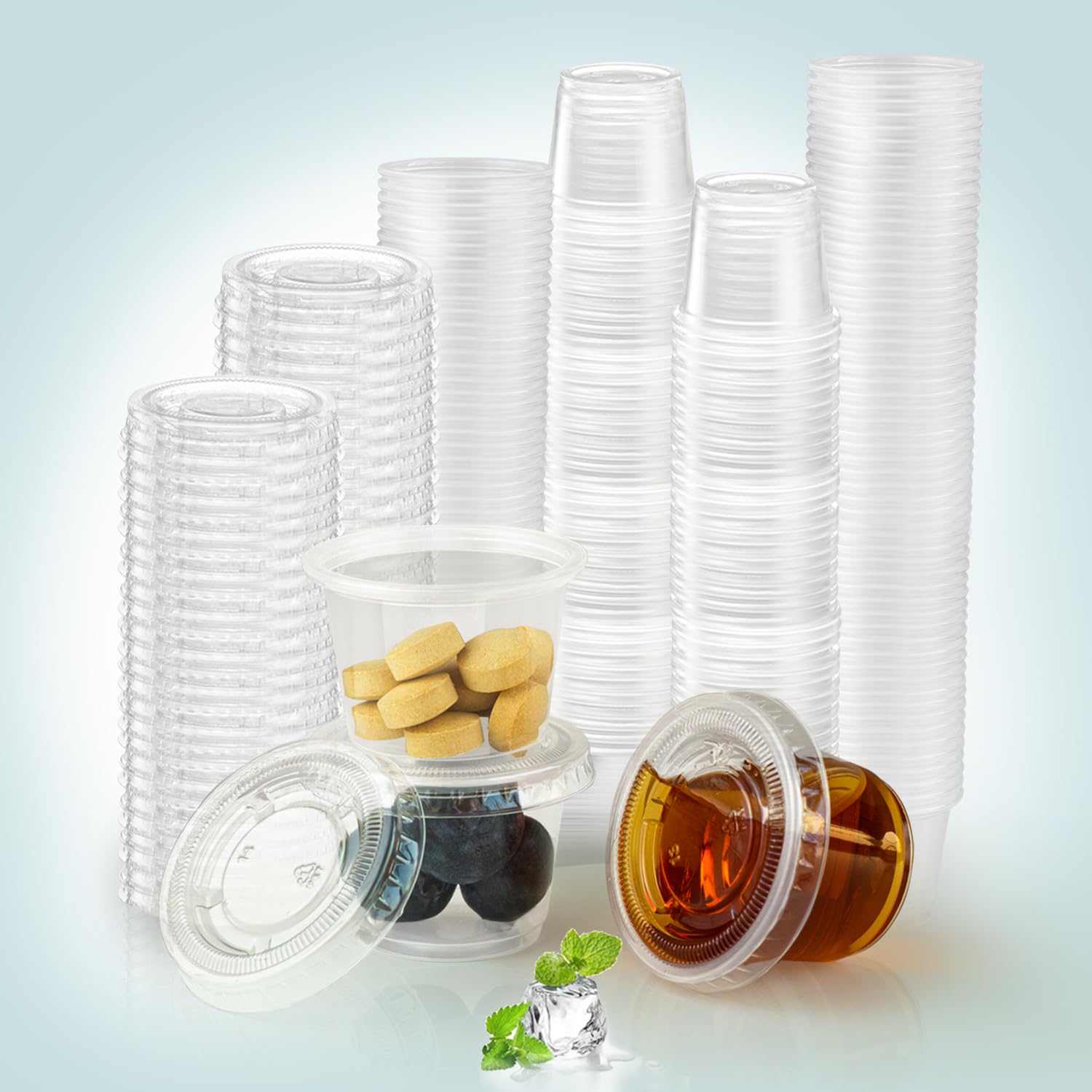 SUCITY 240 Small Clear Plastic Condiment Cups with Lids, 1oz Portion ...