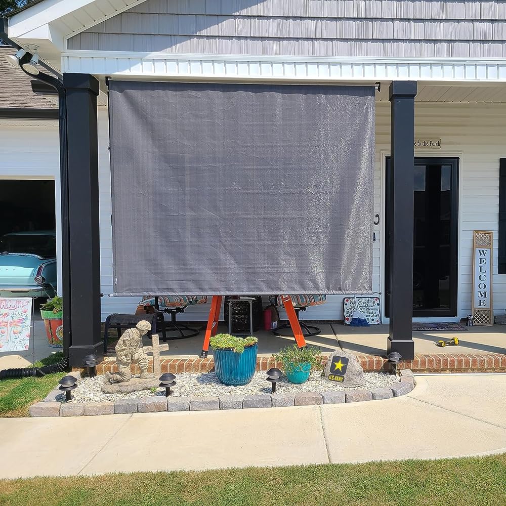 Junkogo Outdoor Roller Shades for Patio, 6'(W) x 6'(L) Outside Blinds ...