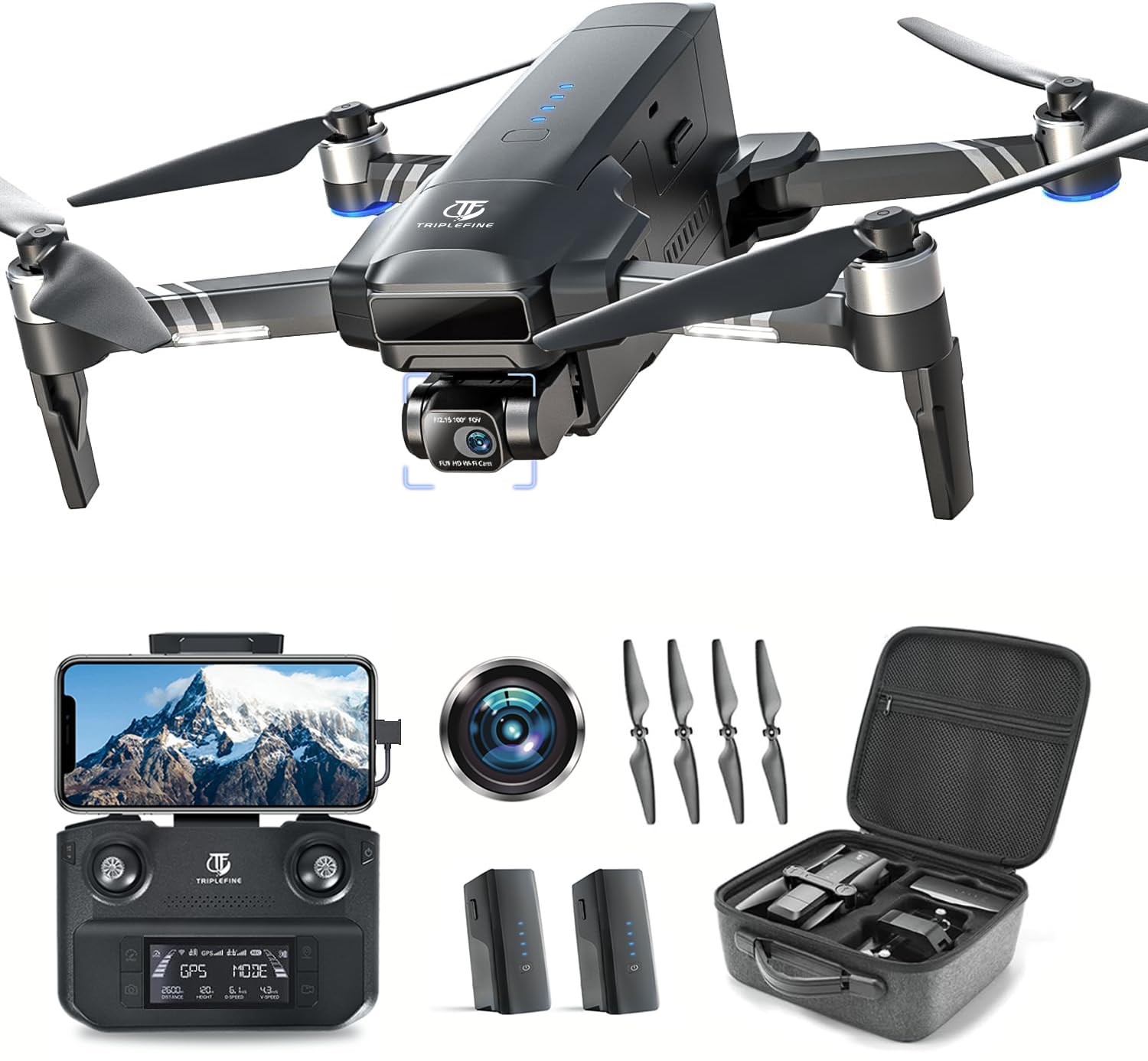 TRIPLEFINE TF35 PRO 2-Axis Gimbal Drone with Camera for adults 4k, 2 ...
