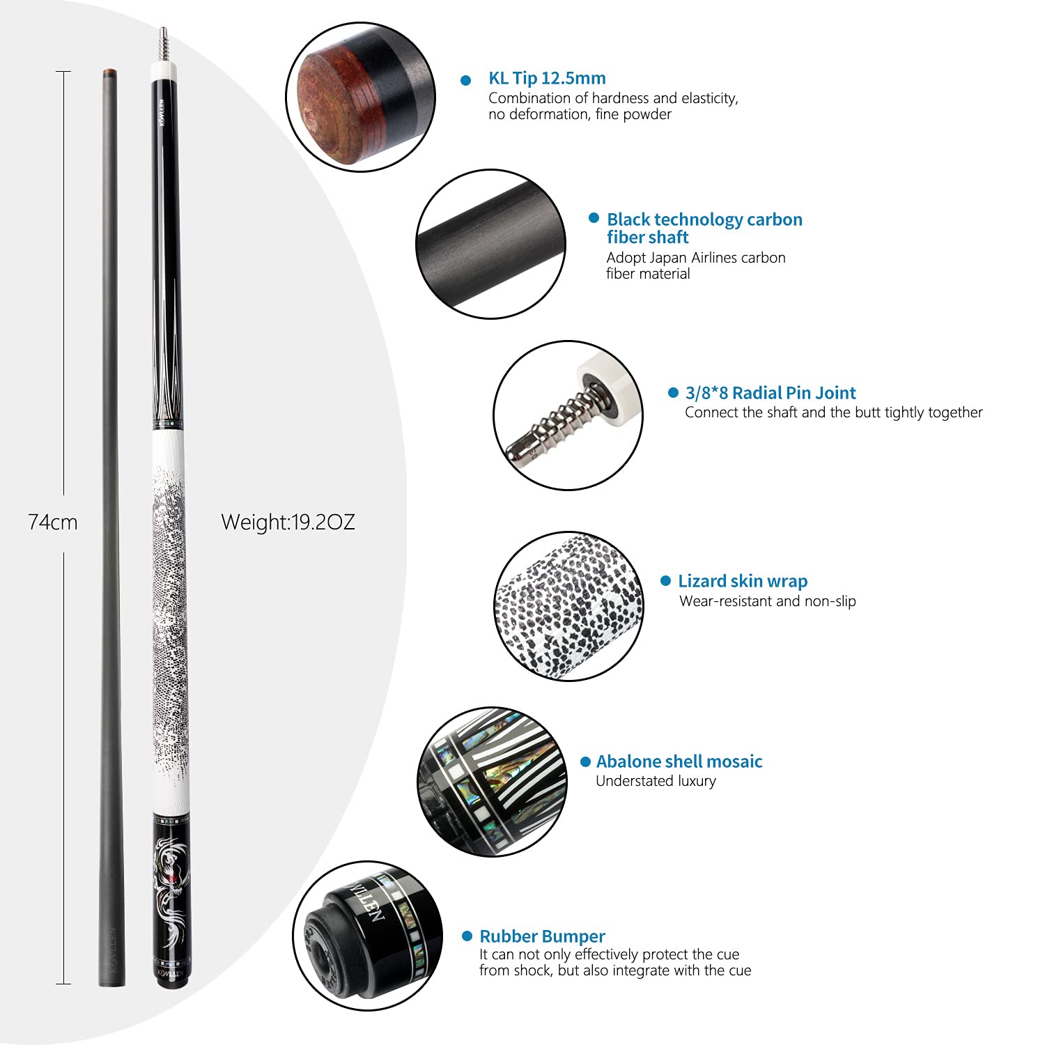 Mua KONLLEN Carbon Fiber Pool Cue Stick Low Deflection Hand-Made Inlay ...