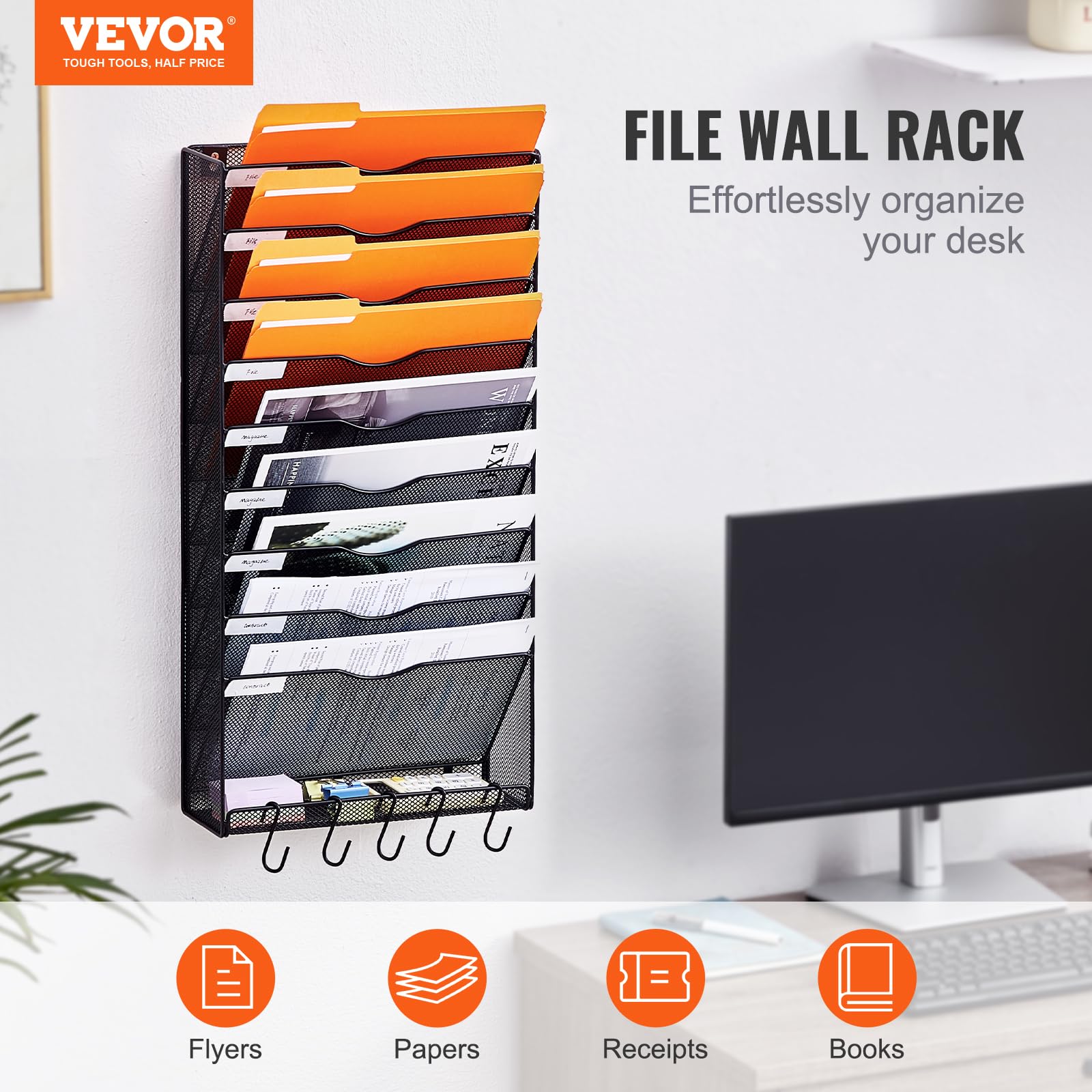 VEVOR Hanging Wall Files Organizer, 10-Tier Vertical Wall File Holder ...