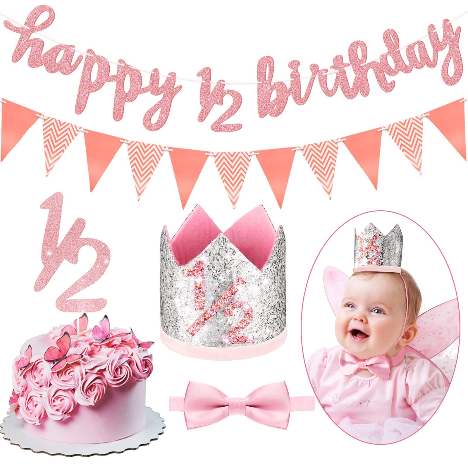 Spakon Glitter Half Birthday 6 Months Happy Birthday Banner Set Happy 1 ...