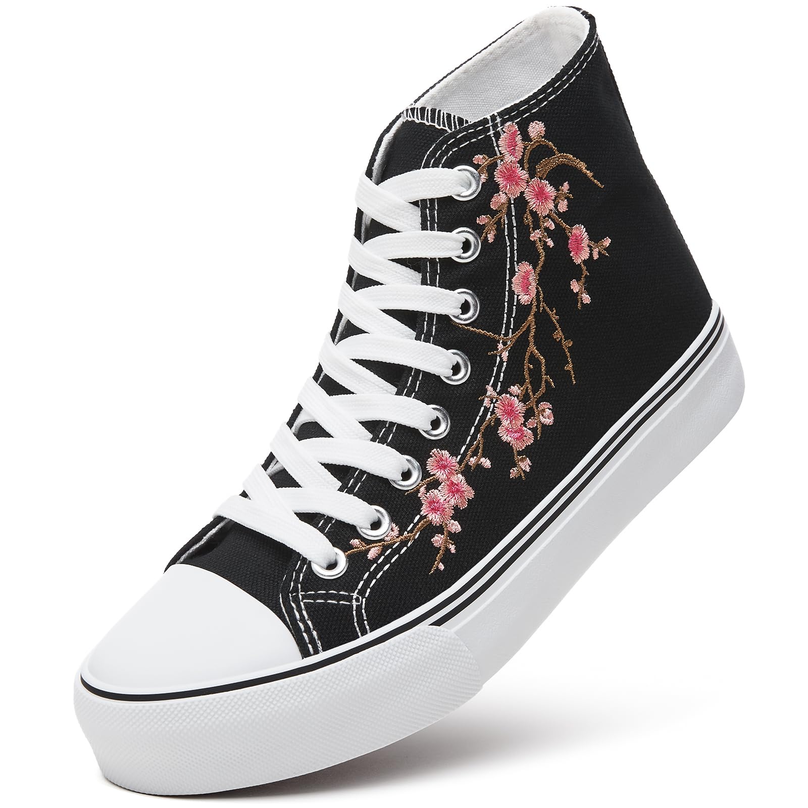 ZGR Womens High Top Canvas Sneakers,Black White Embroidery Canvas Shoes ...