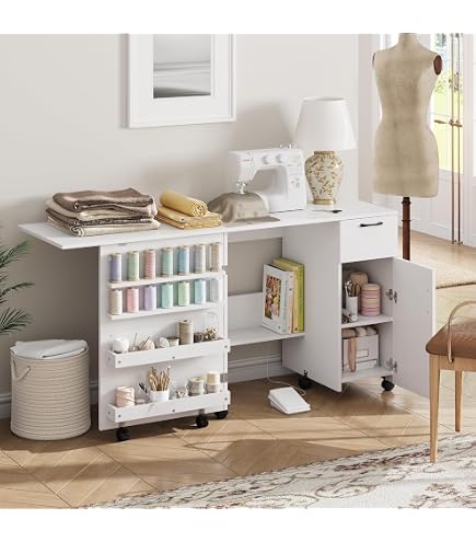 Sewing Machine Storage Table DWVO Sewing Craft Table Armoire With Fold ...