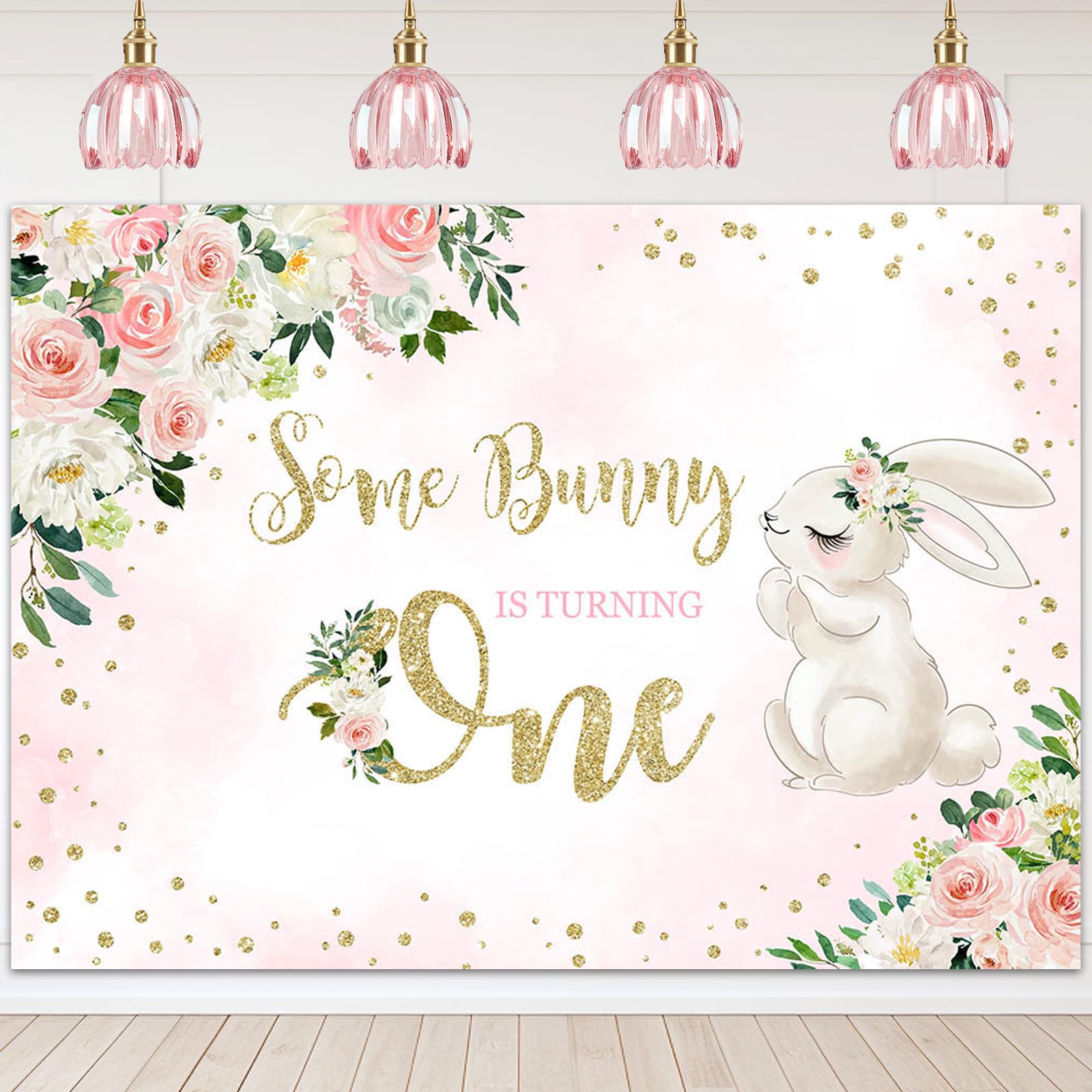Mocsicka Blush Pink Bunny 1st Birthday Backdrop Some Bunny is Turning ...