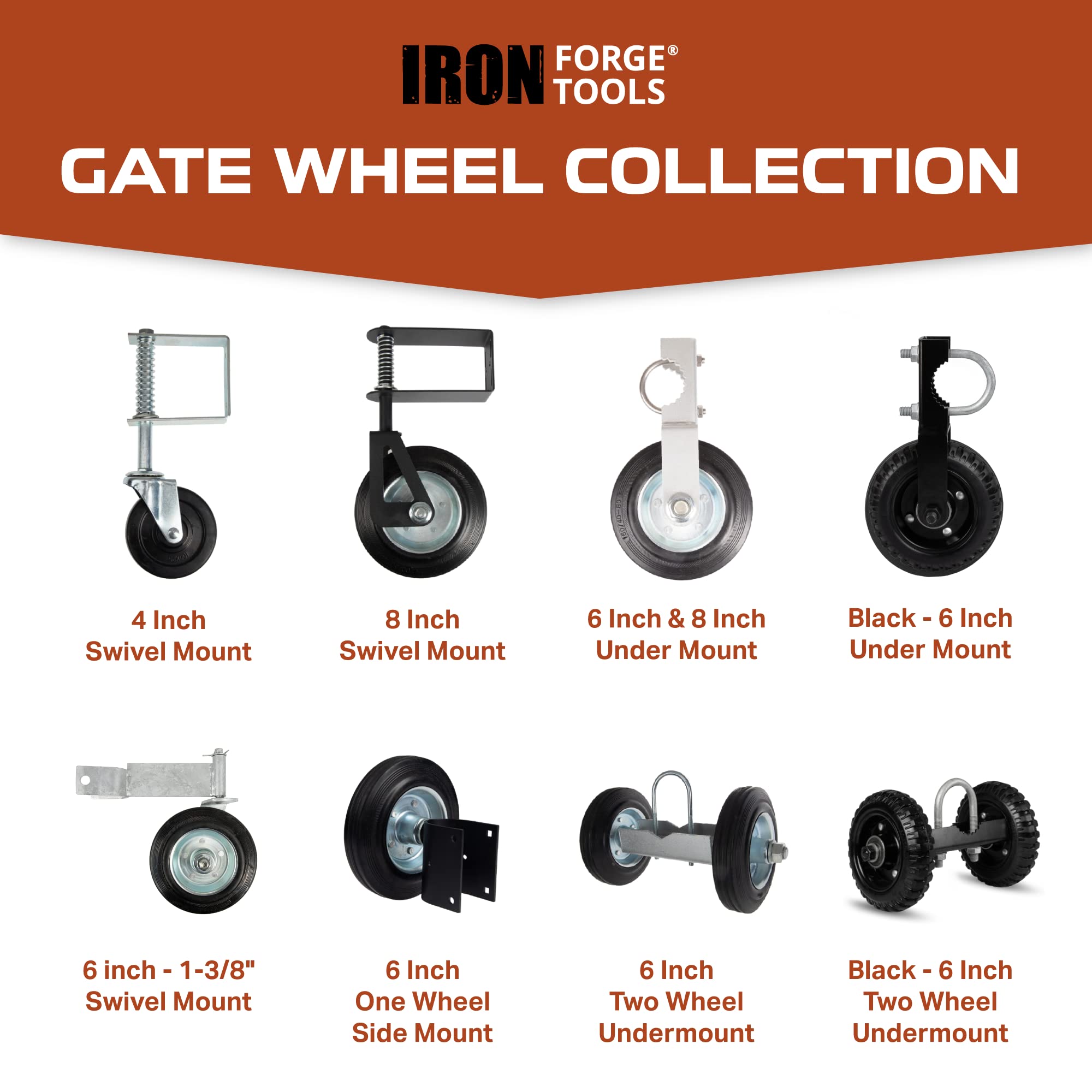Iron Forge Tools Rolling Gate Wheels, 6 Inch Black - Wheel For Metal ...