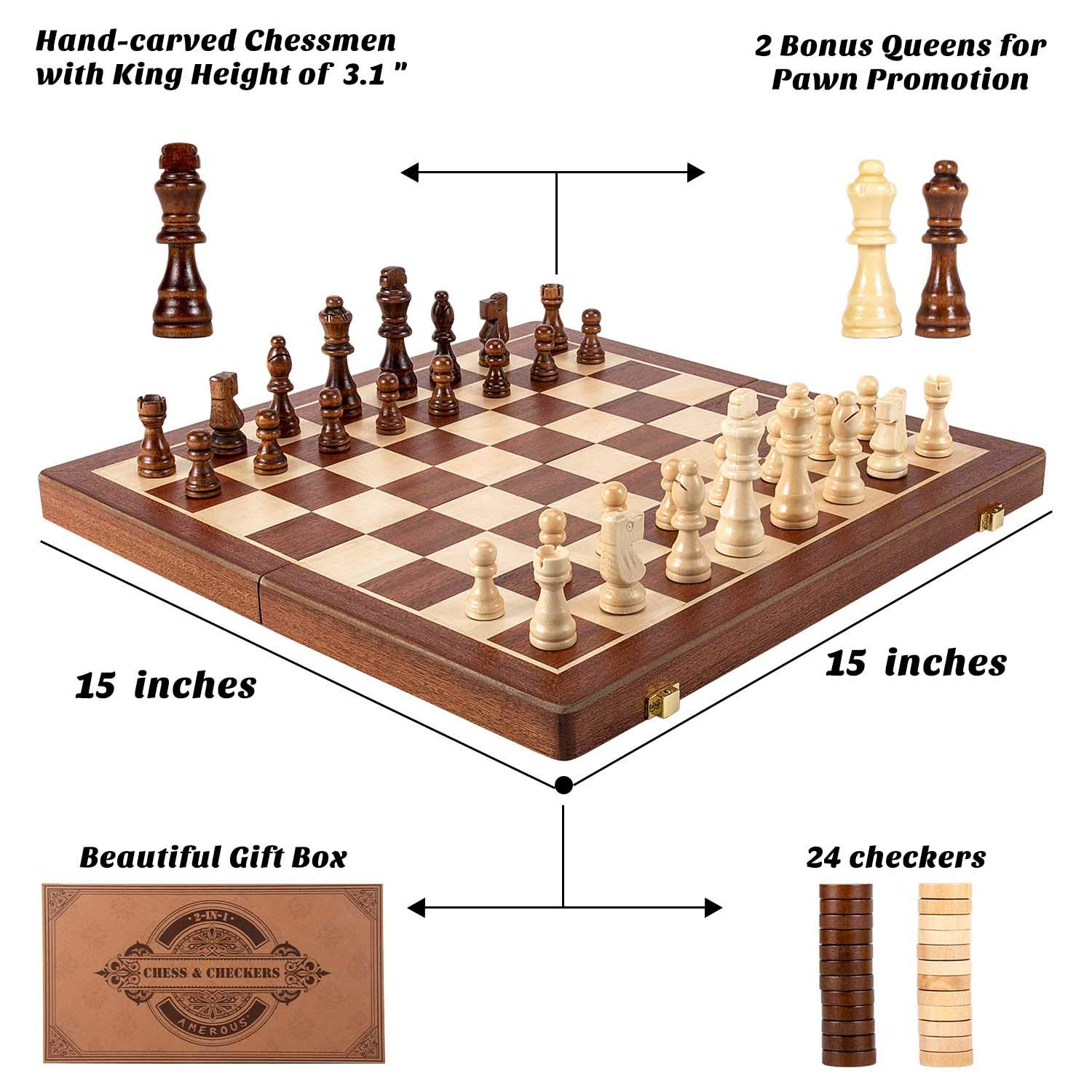 Mua AMEROUS 15 Inches Magnetic Wooden Chess & Checkers Set (2 in 1 ...