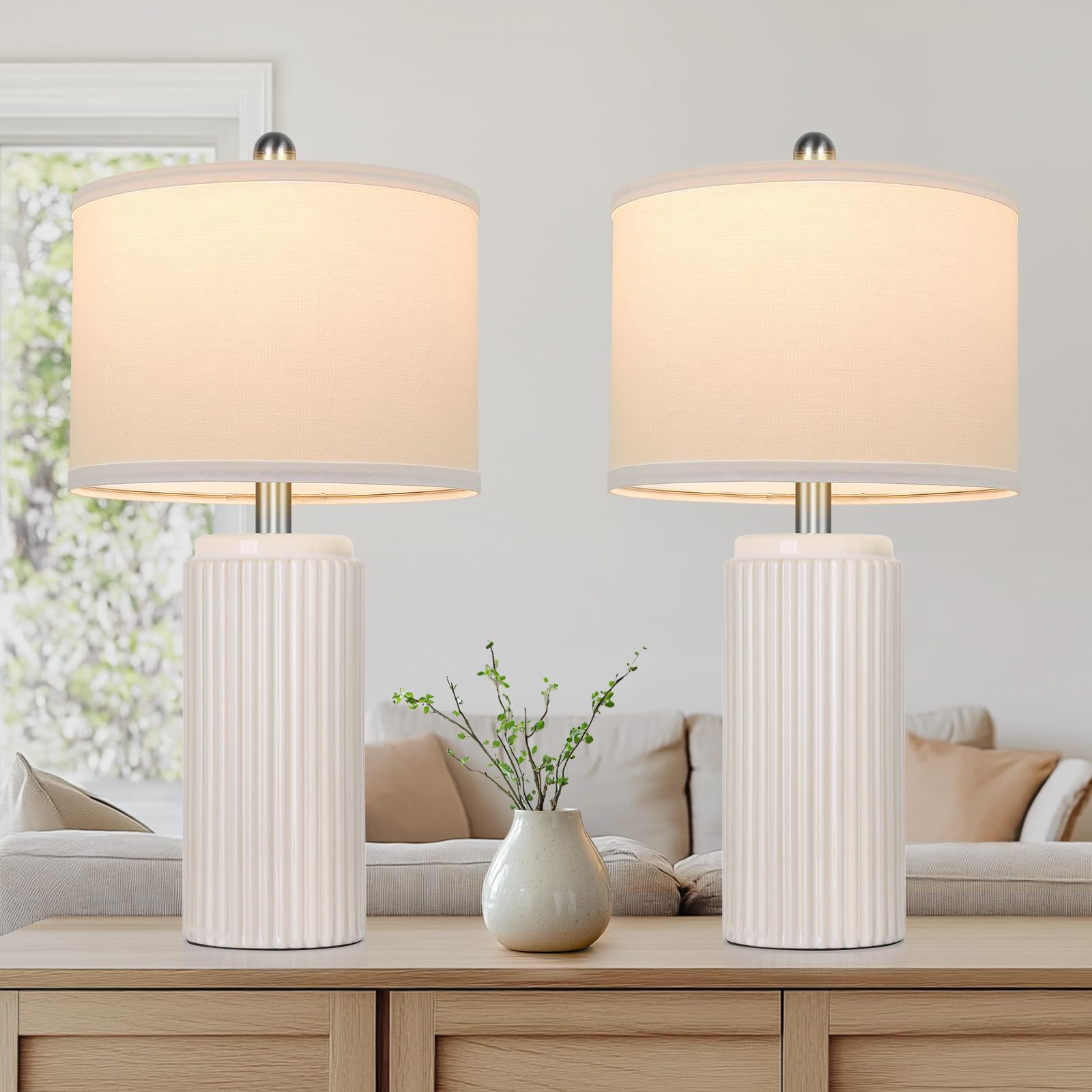 TOBUSA 23.5’’ Modern Ceramic Table Lamps Set of 2 for Living Room ...
