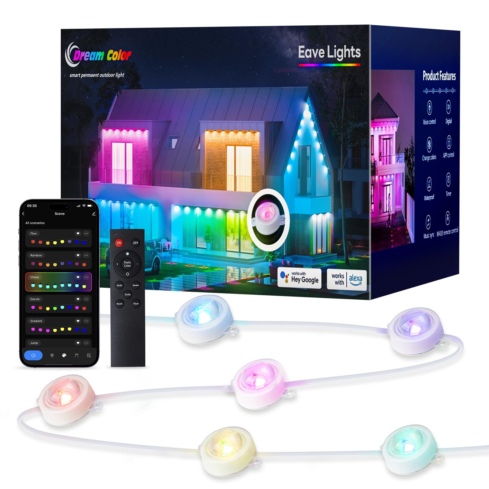 Pak Permanent Outdoor Lights, 100FT Smart RGB+IC LED Lights for House ...