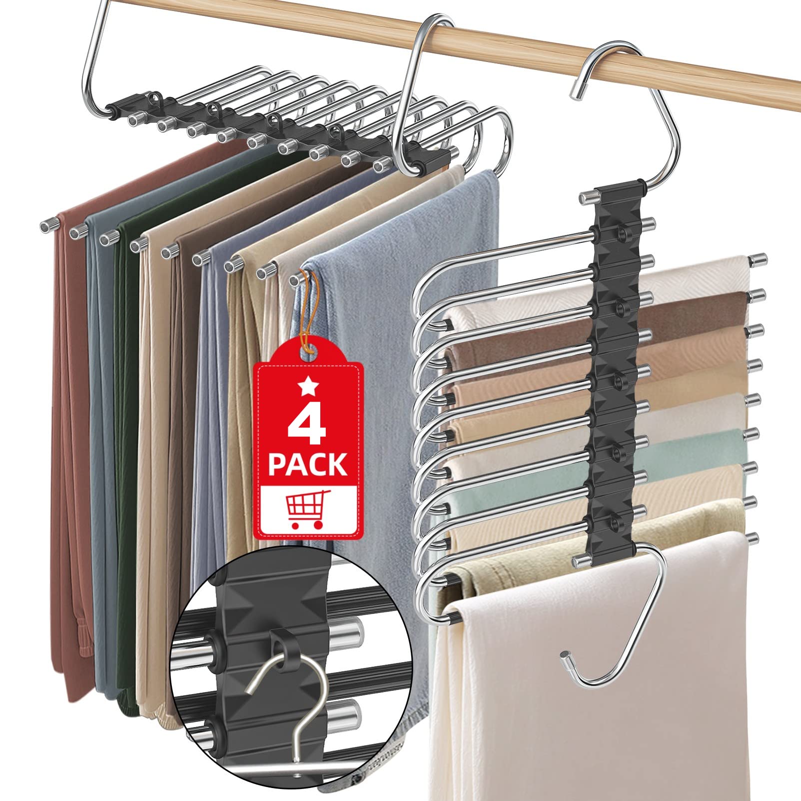 Upgrade 9 Layers Pant Hangers Space Saving, Non Slip Stainless Steel ...