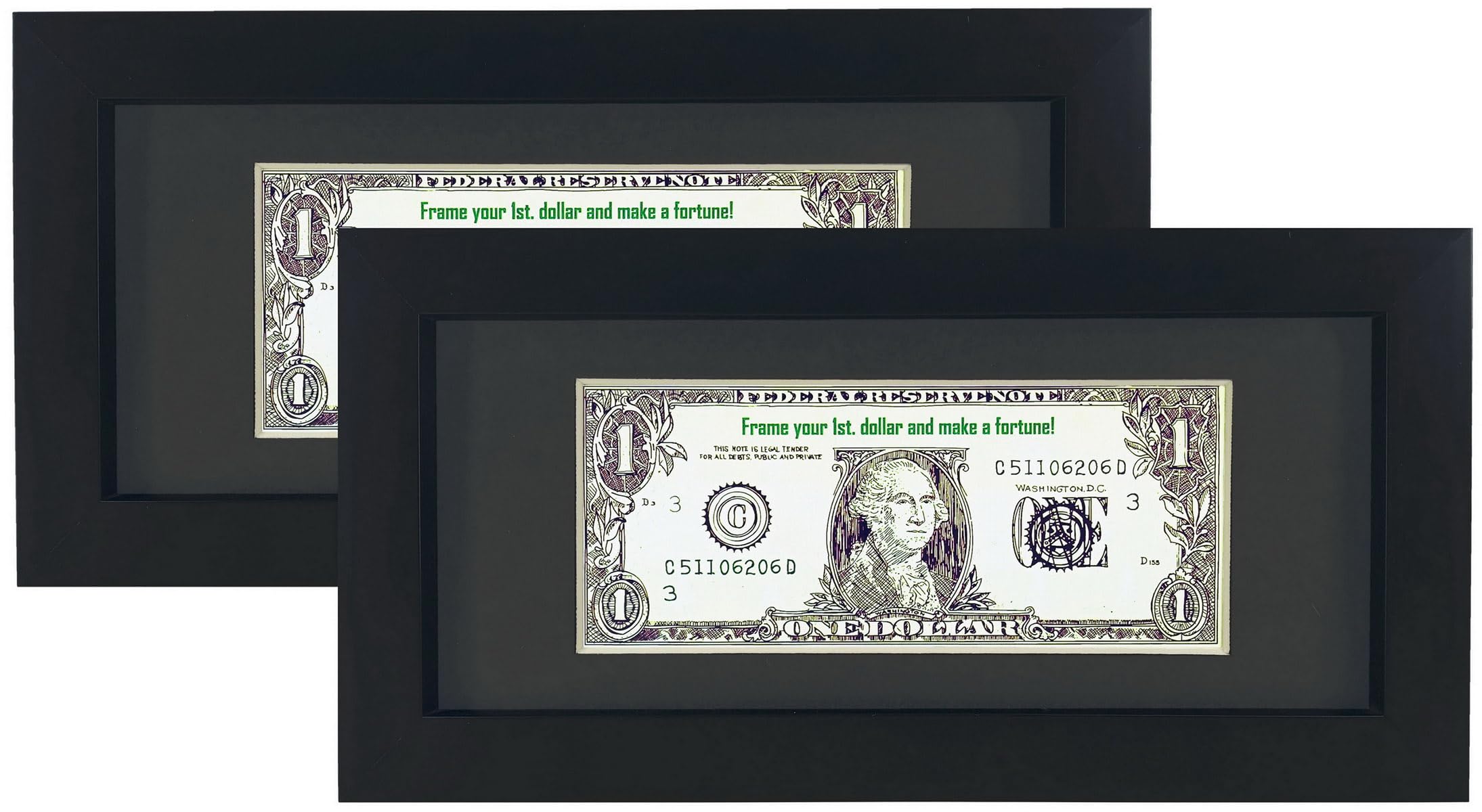 Gold Home 2 Pack Black First Dollar Bill Frame with Black Mat or 4x9 ...
