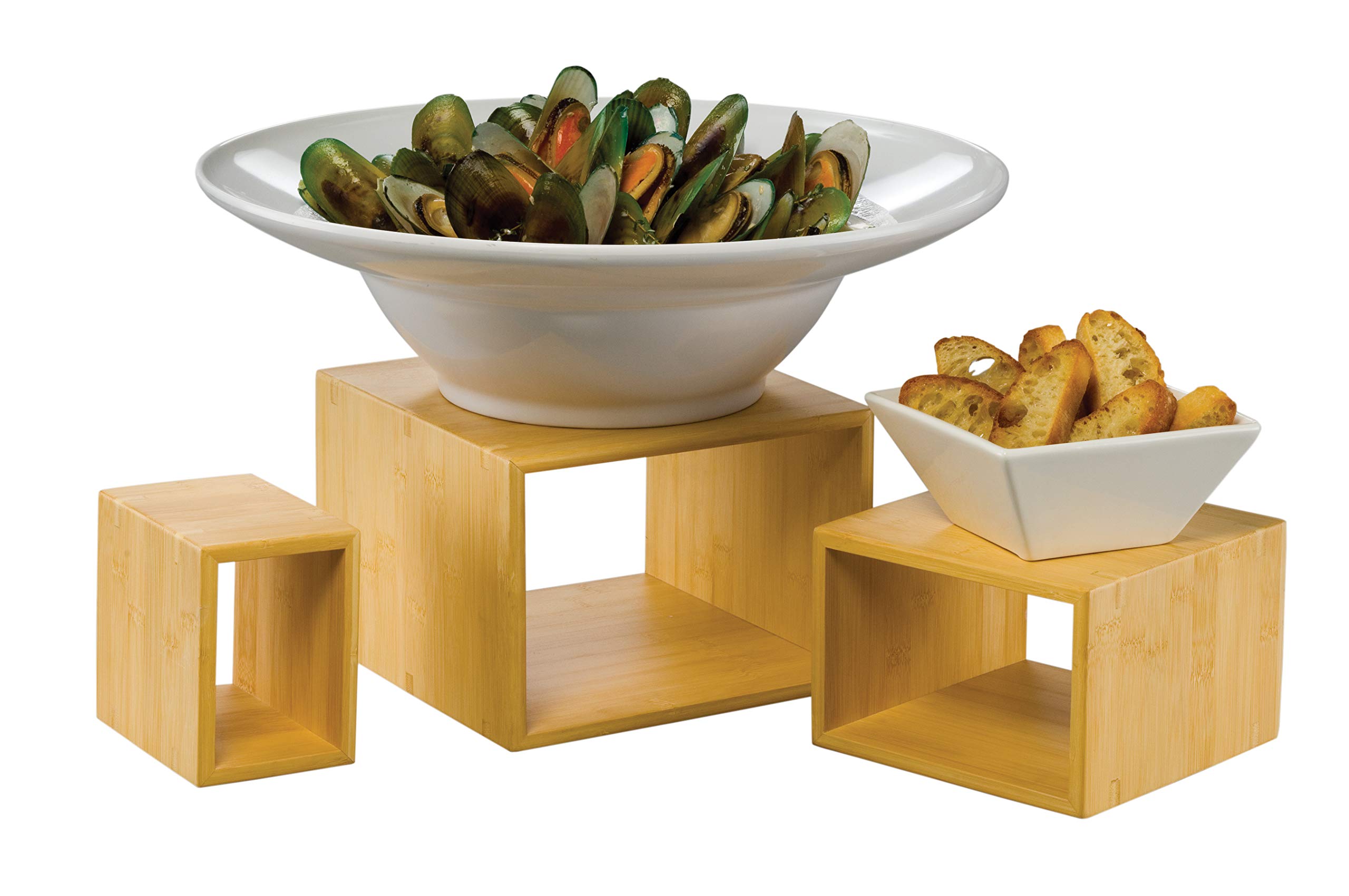 American Metalcraft BAMRN1 Natural Bamboo Riser Display Set, Brown, 3 ...