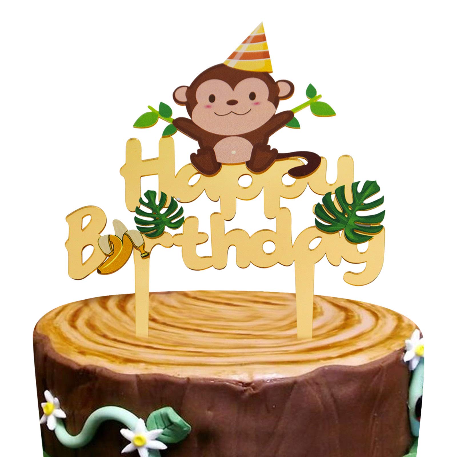 Gold Acrylic Monkey Happy Birthday Cake Topper, Monkey Birthday Cake ...