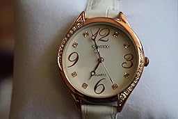 COMTEX Ladies Watches Rose Gold Tone with White Leather Strap Fashion ...