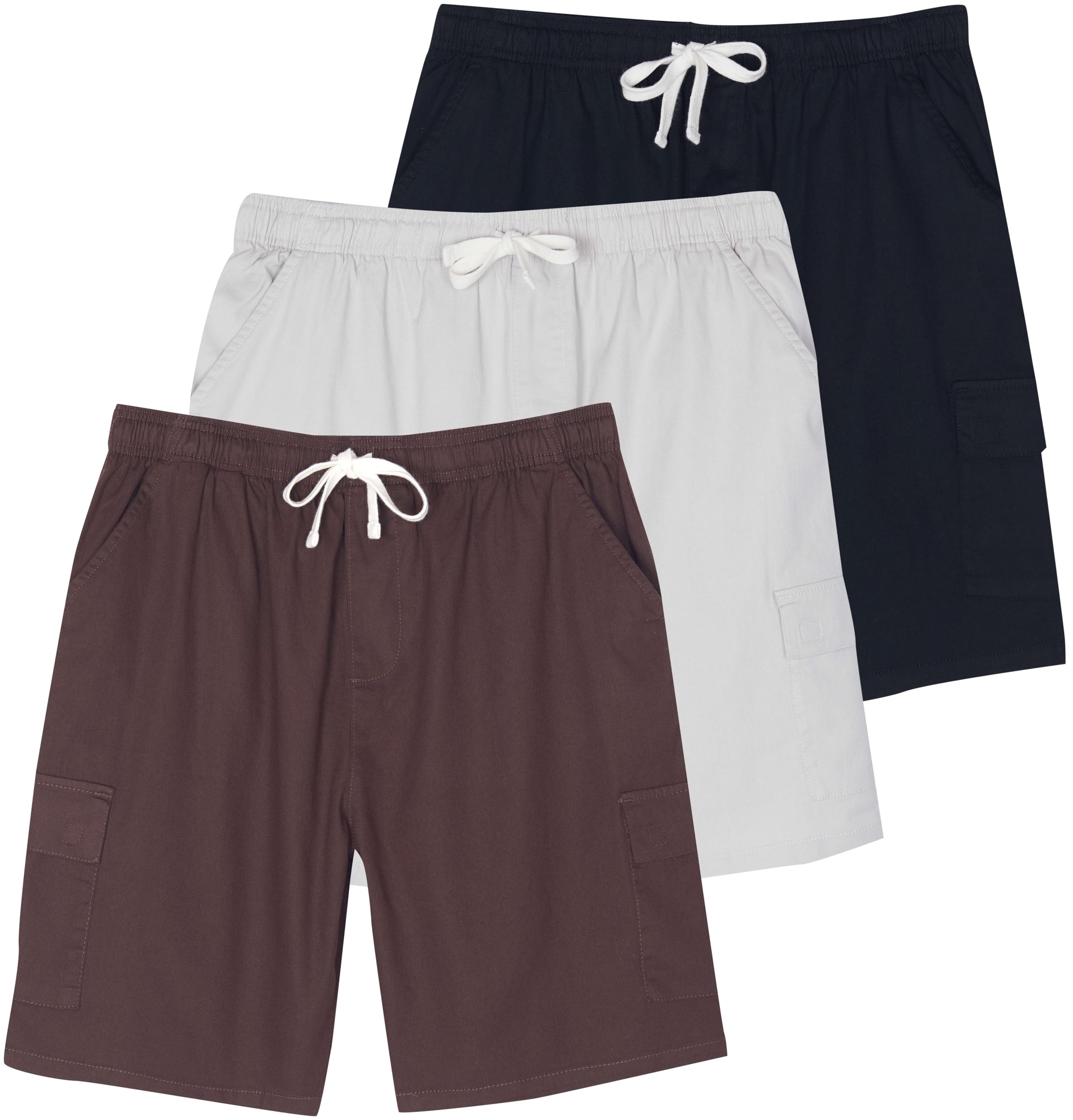 Real Essentials 3 Multipack Mens Cotton Cargo Short Drawstring Casual ...
