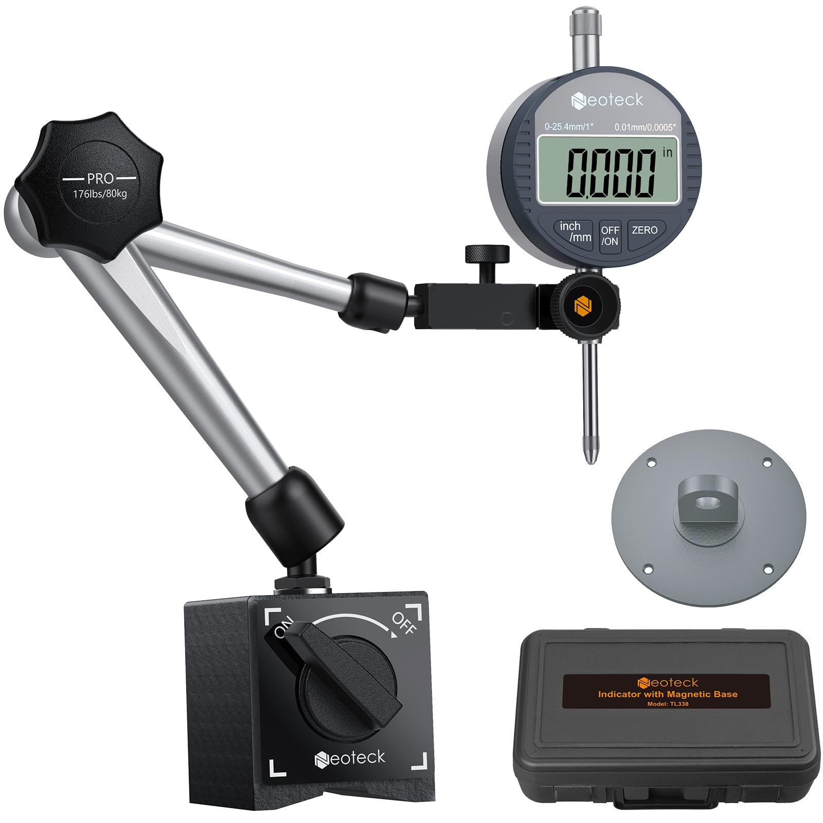 Neoteck Digital Dial Indicator Gauge and Magnetic Base Set with Storage ...