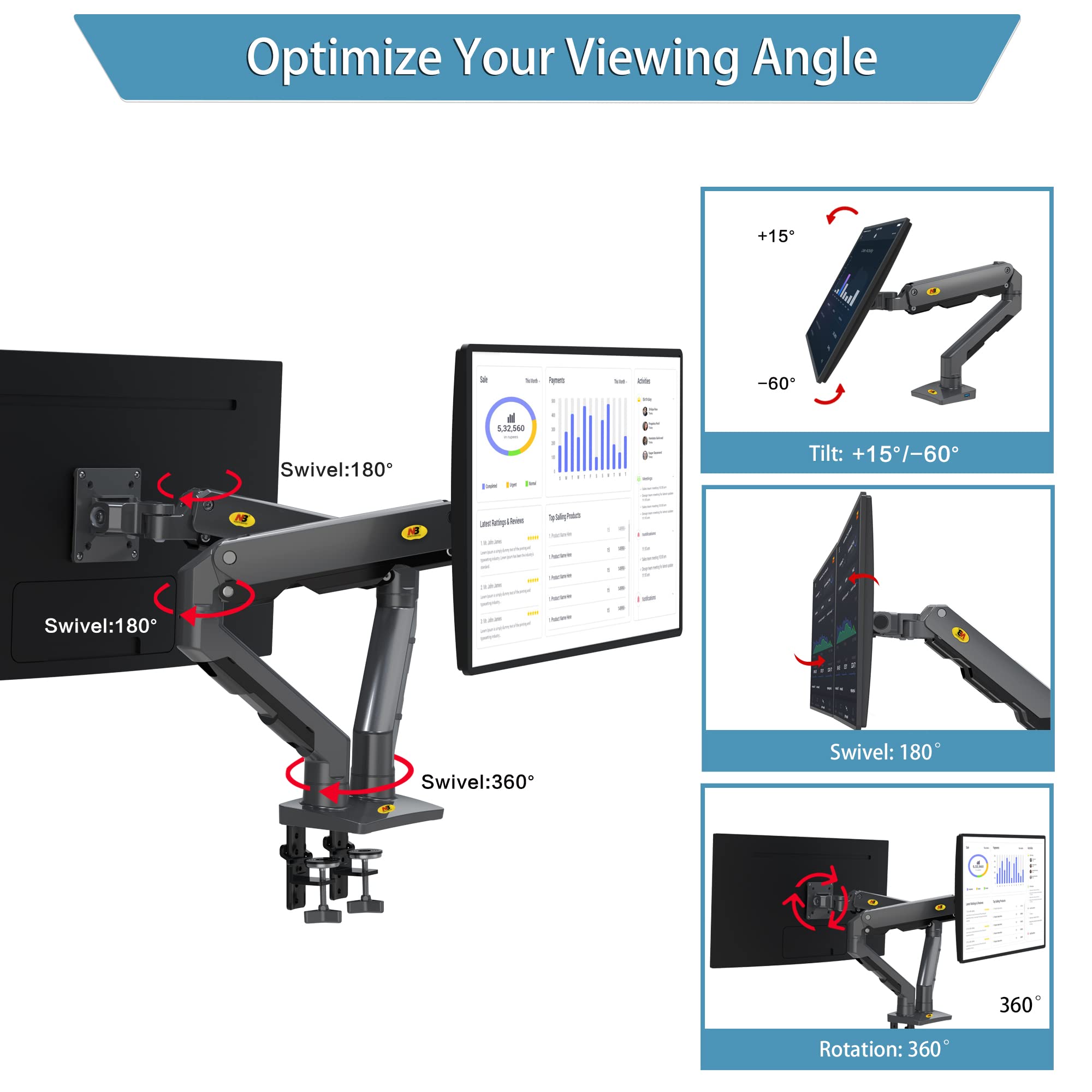 Mua NB North Bayou Heavy Duty Dual Monitor Arm Desk Mount, Full Motion ...