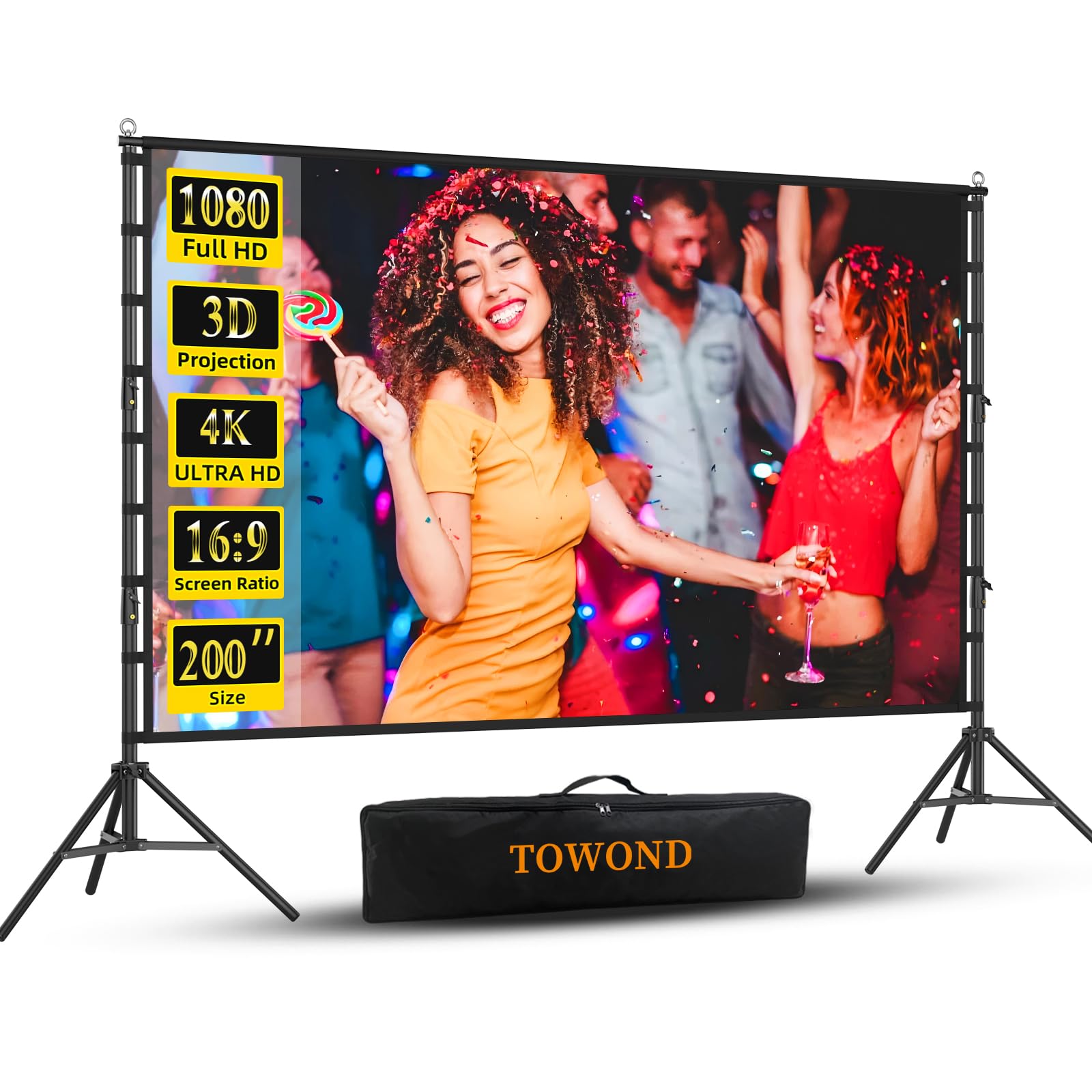Outdoor Projector Screen with Stand, TOWOND 200 Inch Portable ...