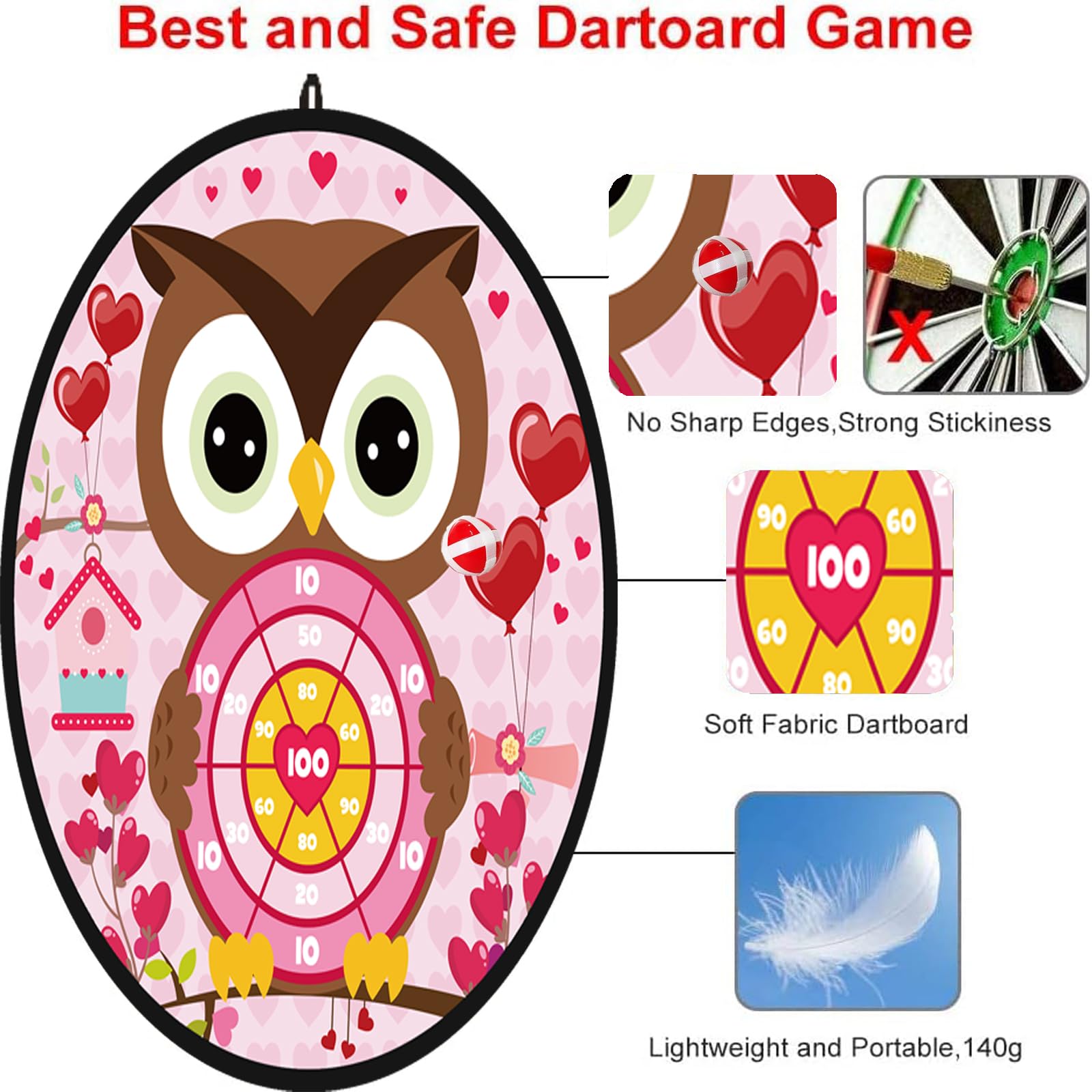 Valentines Day Game Dart Board 26in Owl Dart Board with 6 Sticky Balls ...