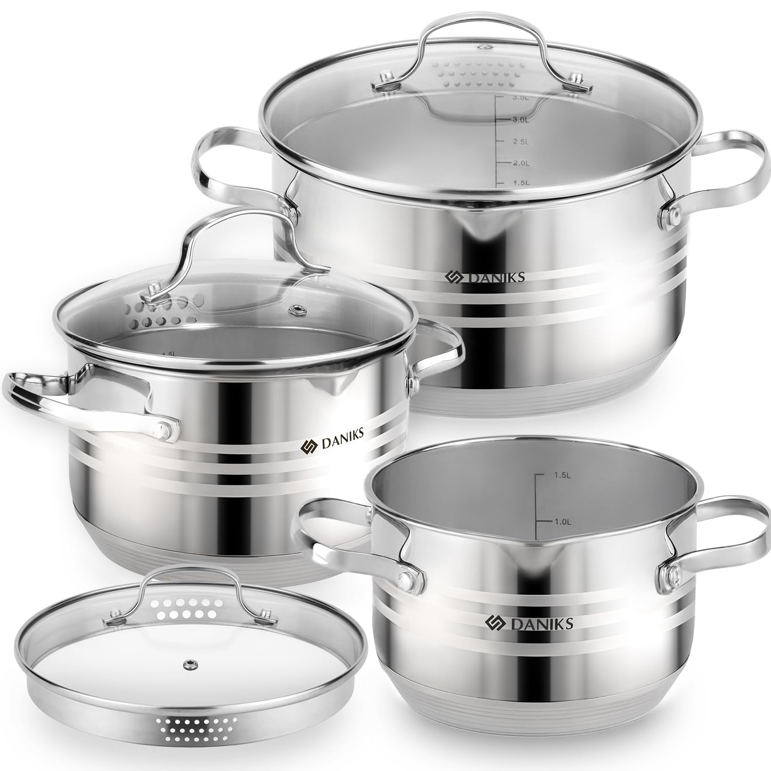 Daniks Tokio 6-Piece Stainless Steel Cookware Set – Induction Pots with Strainer Lids ...