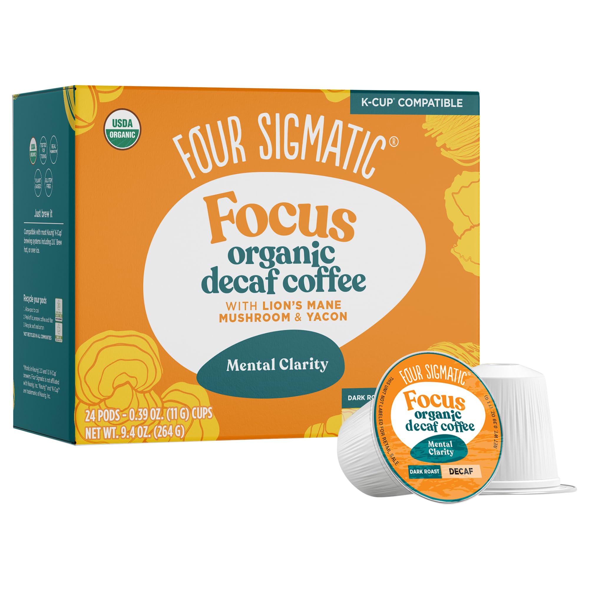 Four Sigmatic Decaf Mushroom Coffee K-Cups | Organic Dark Roast Coffee ...