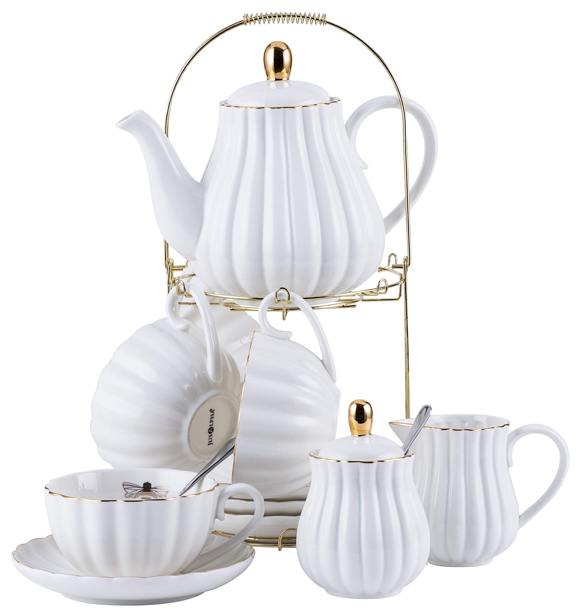 Jusalpha Porcelain Tea Set- 8 OZ White Coffee Cup/Teacup, Saucer ...