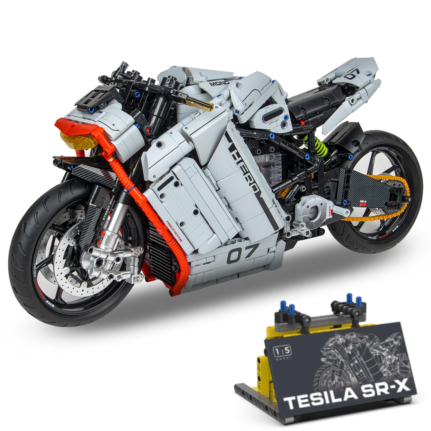 UNCLE BRICK Tesla Technic Motorcycle Building Block Set,1:5 Collectible ...