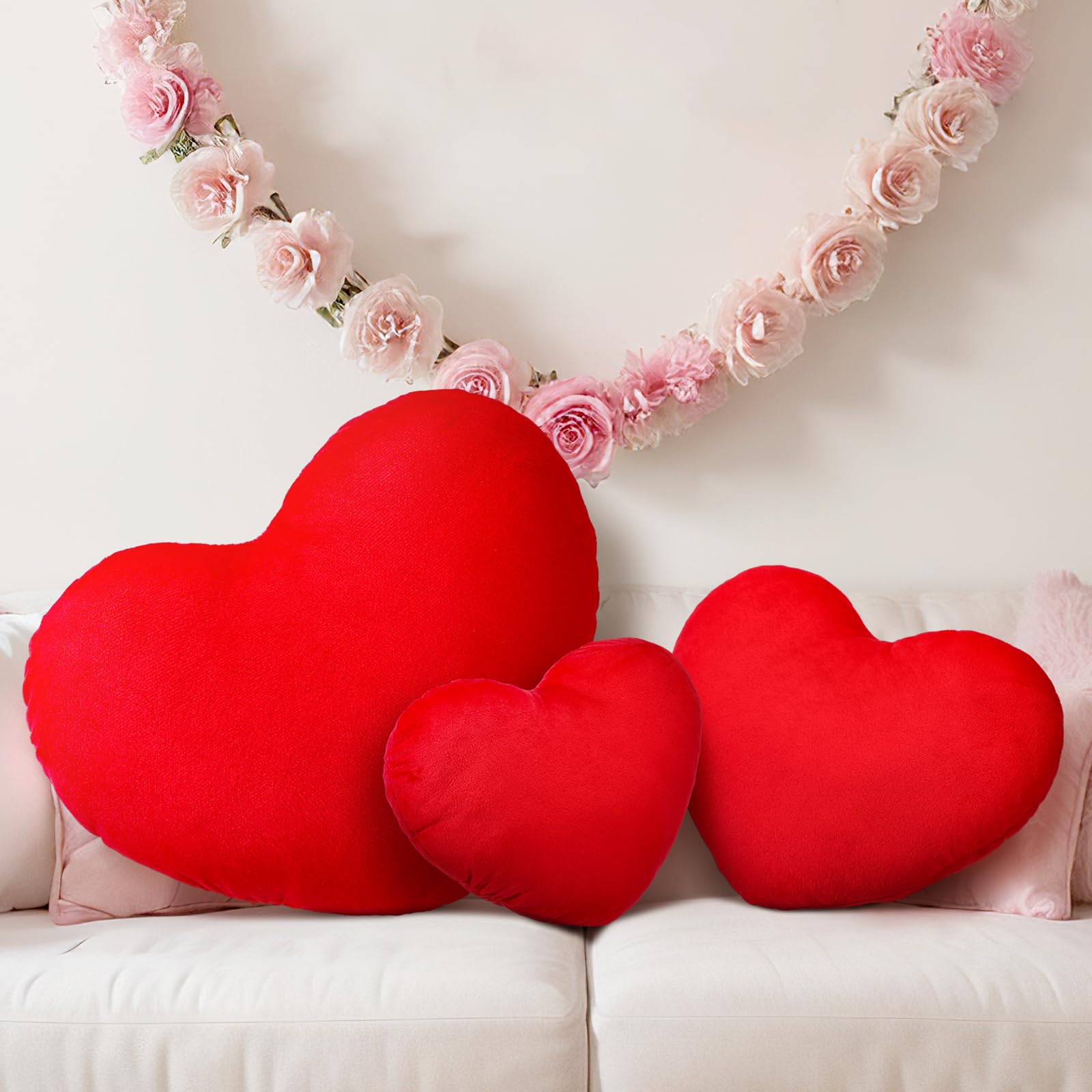 Yuntau 3 Pcs Valentines Day Decorations Love Heart Throw Pillows Heart ...