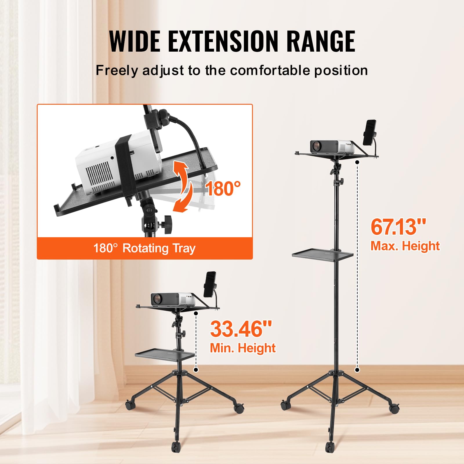 VEVOR Projector Stand With Wheels, Laptop Stand Tripod Adjustable ...