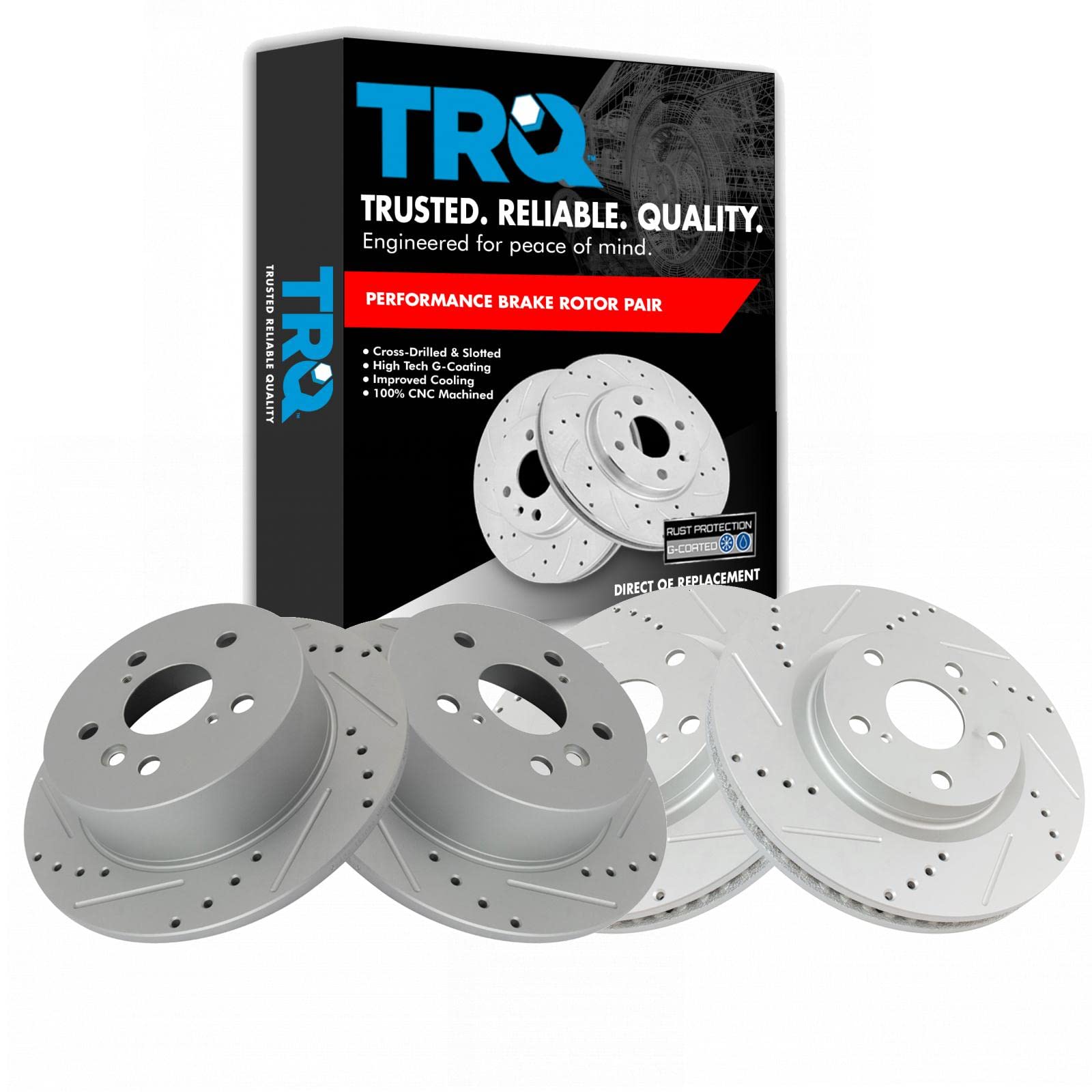 TRQ Front and Rear Performance Brake Rotors Set Premium G-Coated Cross ...