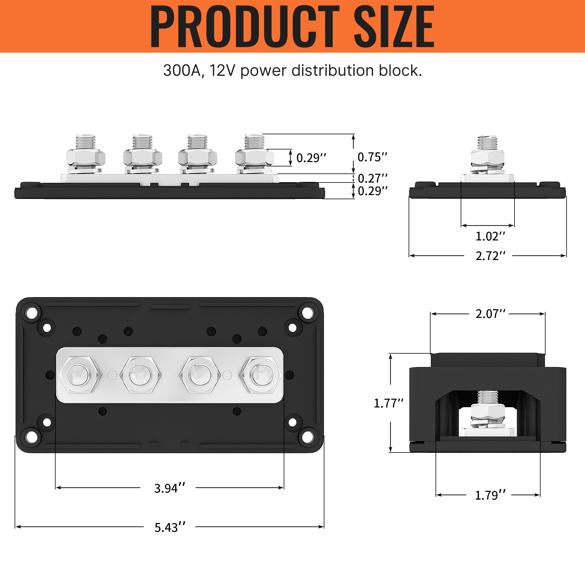 Mua Joinfworld 300A Bus Bar 12V DC Waterproof Power Distribution Block ...